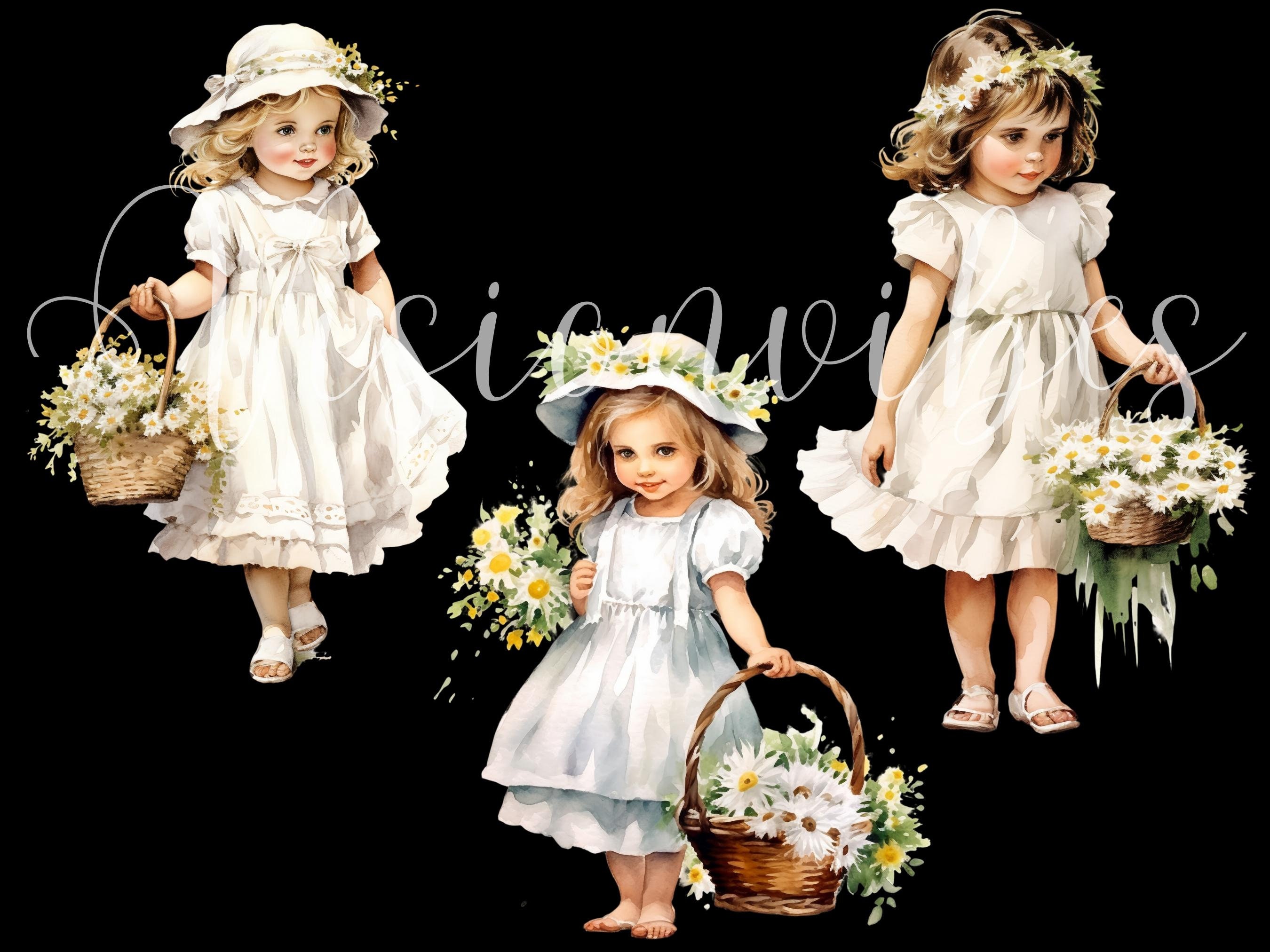 Daisy Girls Watercolor Clipart Bundle Vintage Girls Png Flowers Girls ...