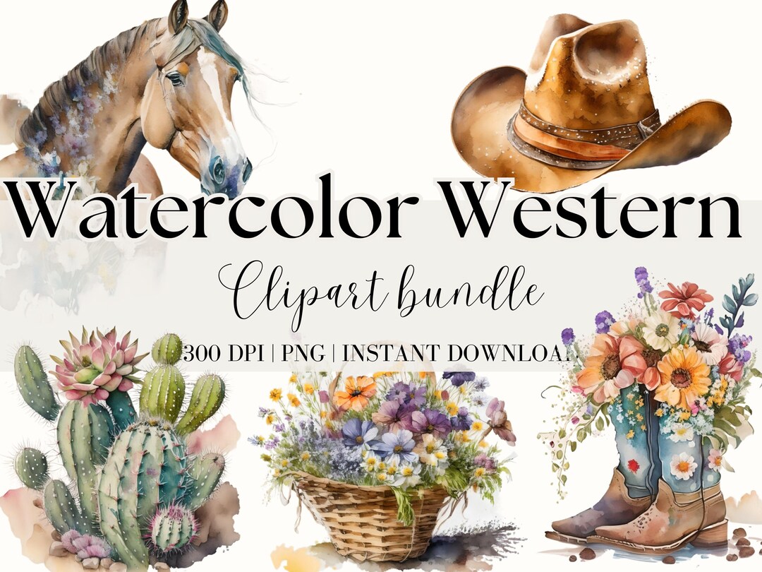 Western Clipart Bundle Western Clipart Floral Clipart Ai Art Digital ...