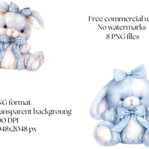 Blue Bunny Clipart Bundle Baby Rabbit Watercolor Boy Nursery Digital ...
