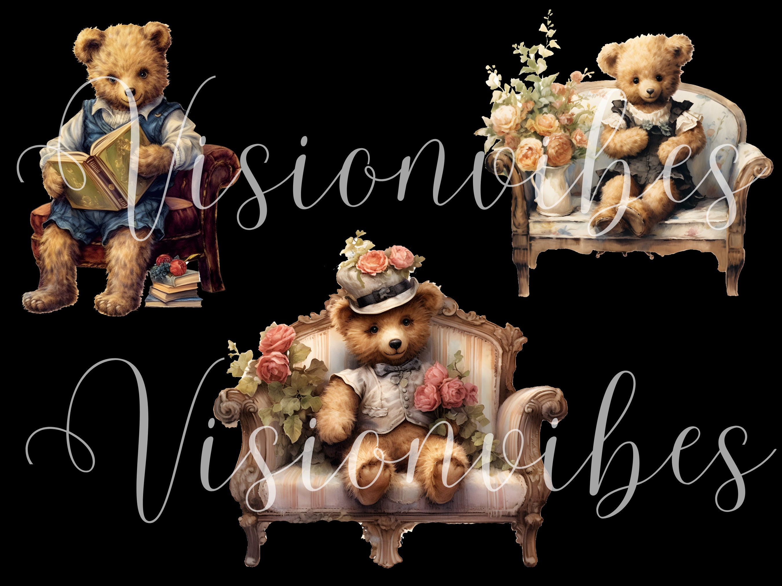 Teddy Bear Nursery Clipart Watercolor Book Lover Clipart Toy - Etsy