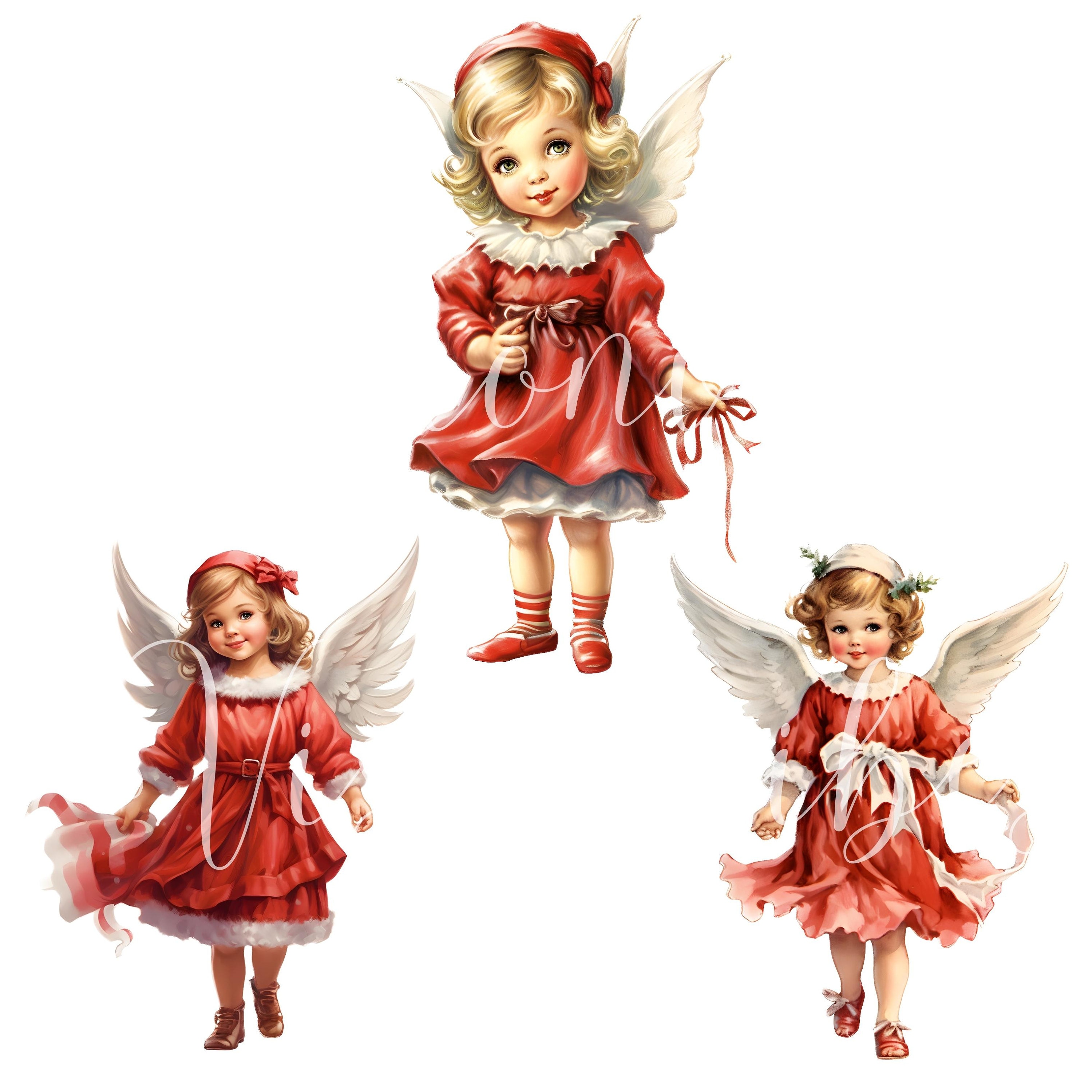 Christmas Angel Clipart Bundle Watercolor Winter Girl Clipart Vintage ...