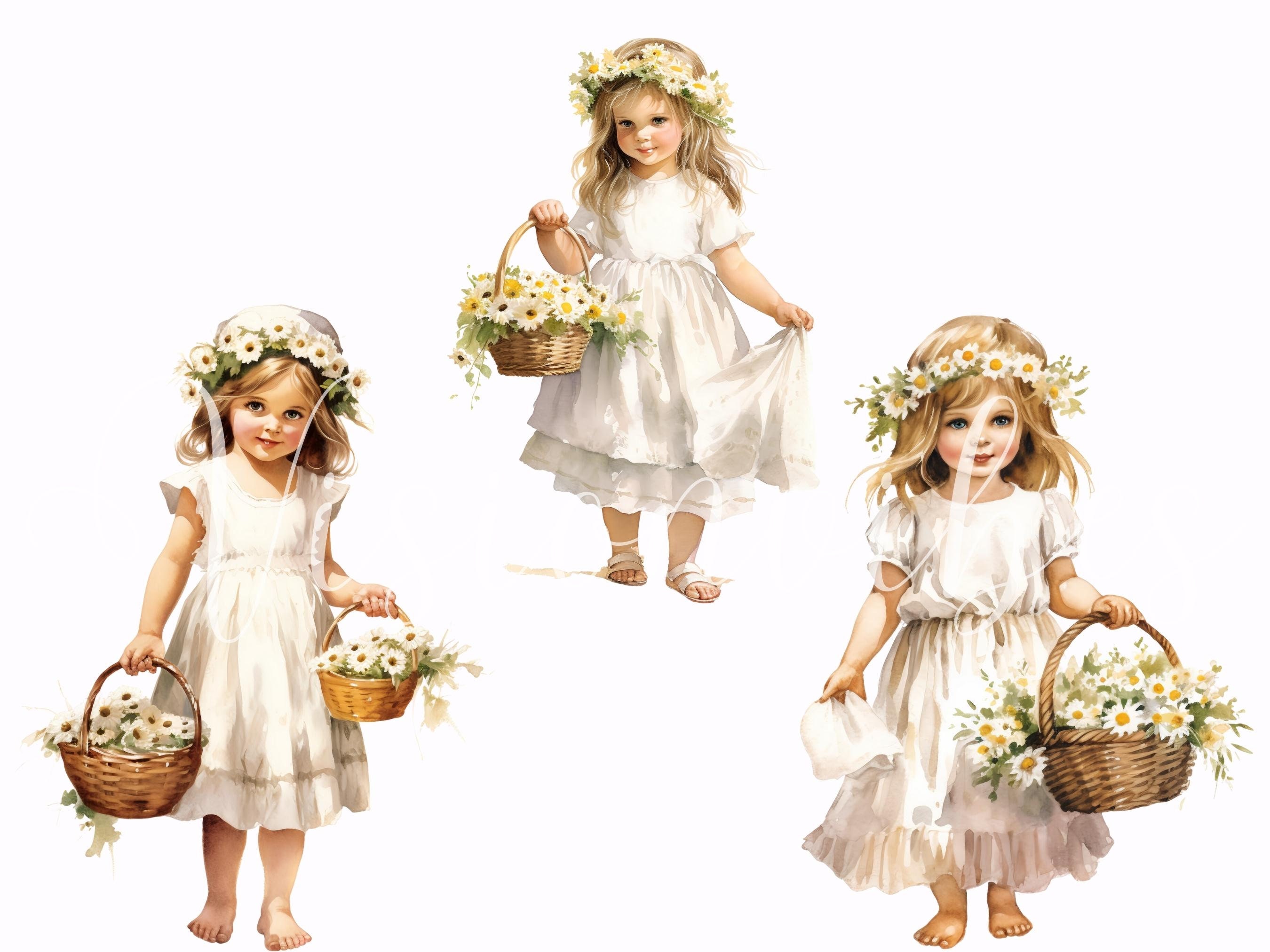 Daisy Girls Watercolor Clipart Bundle Vintage Girls Png Flowers Girls ...