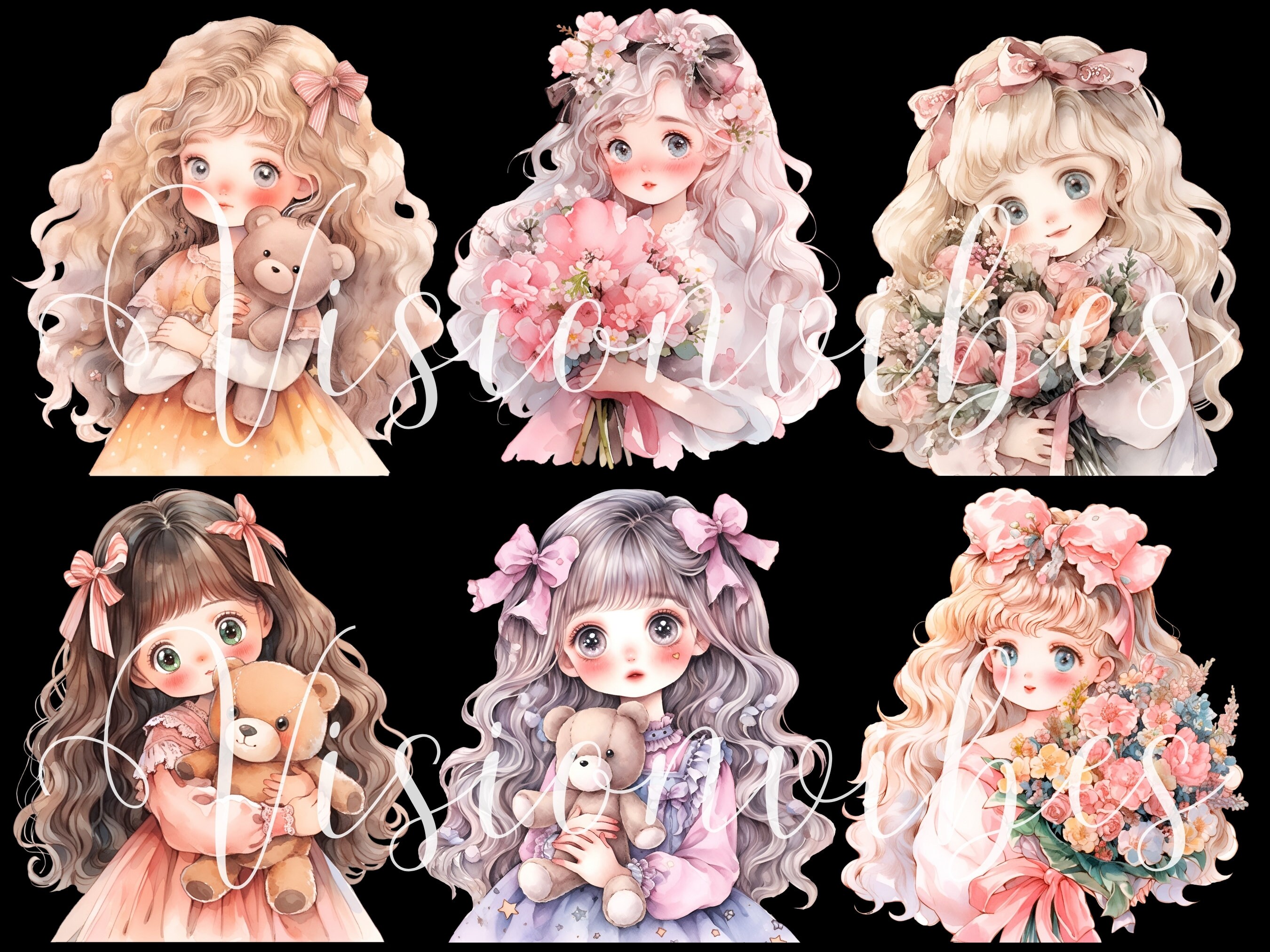 Cute Little Girl Clipart Watercolor Girl Clipart Bundle Floral Girl ...