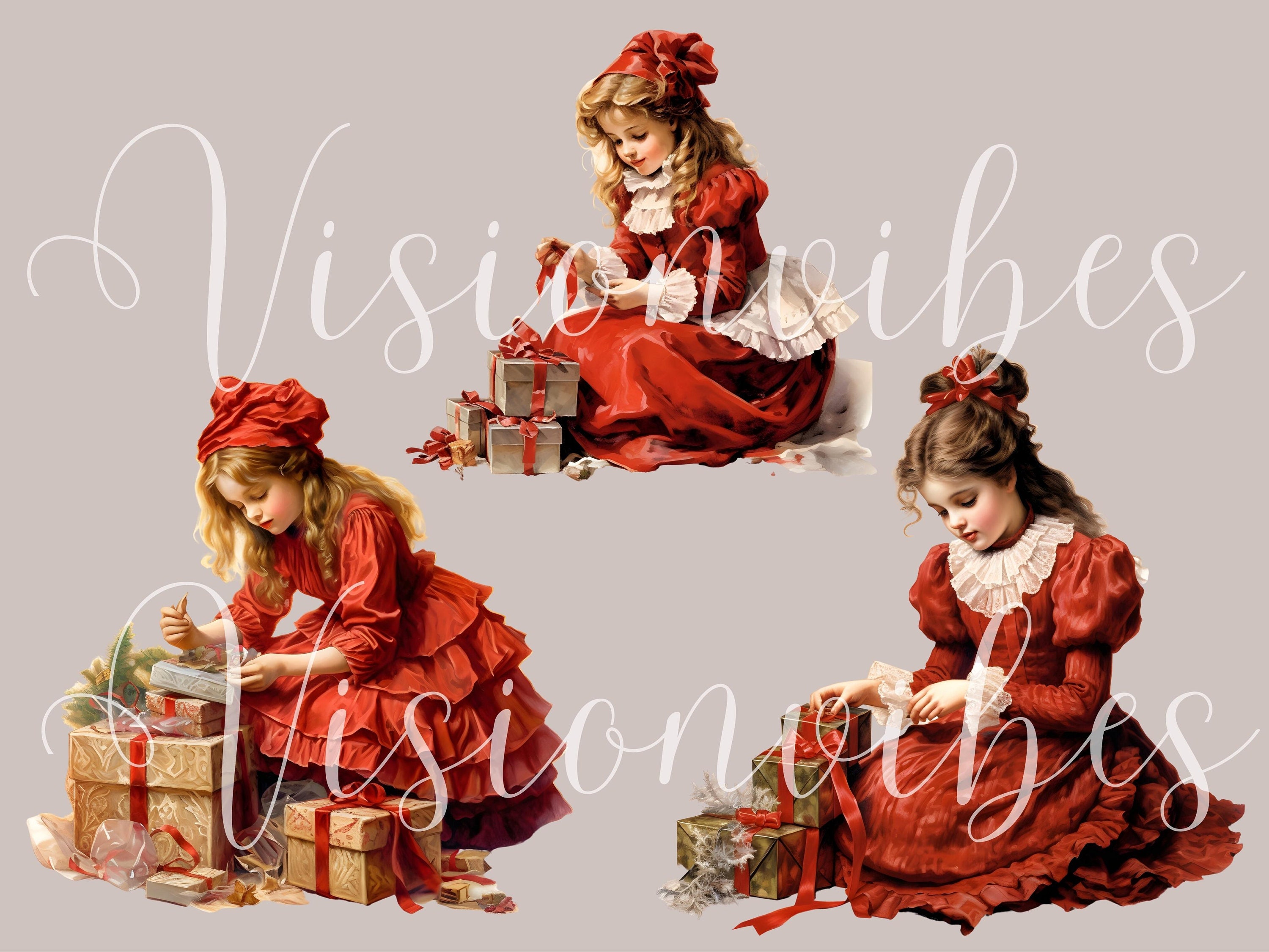 Christmas Clipart Bundle Watercolor Christmas Gift Clipart Vintage ...