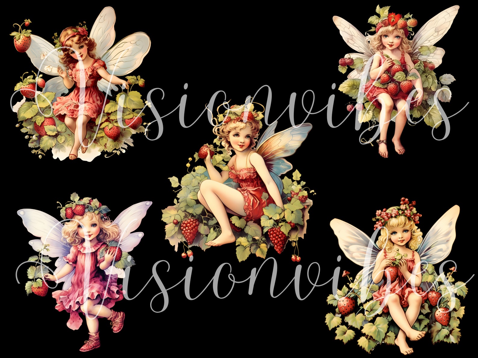Strawberry Fairy Clipart Watercolor Clipart Bundle Garden Fairy Magic ...