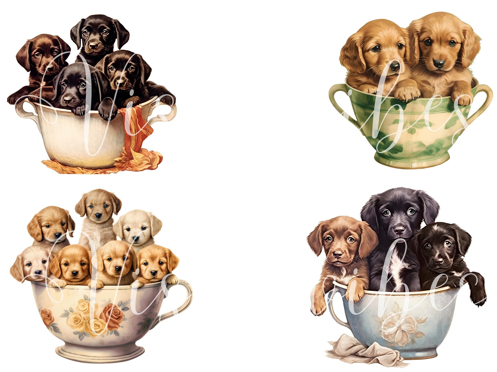 Watercolor Puppies in Cup Clipart Bundle, Doglover Clipart, Best Friend ...