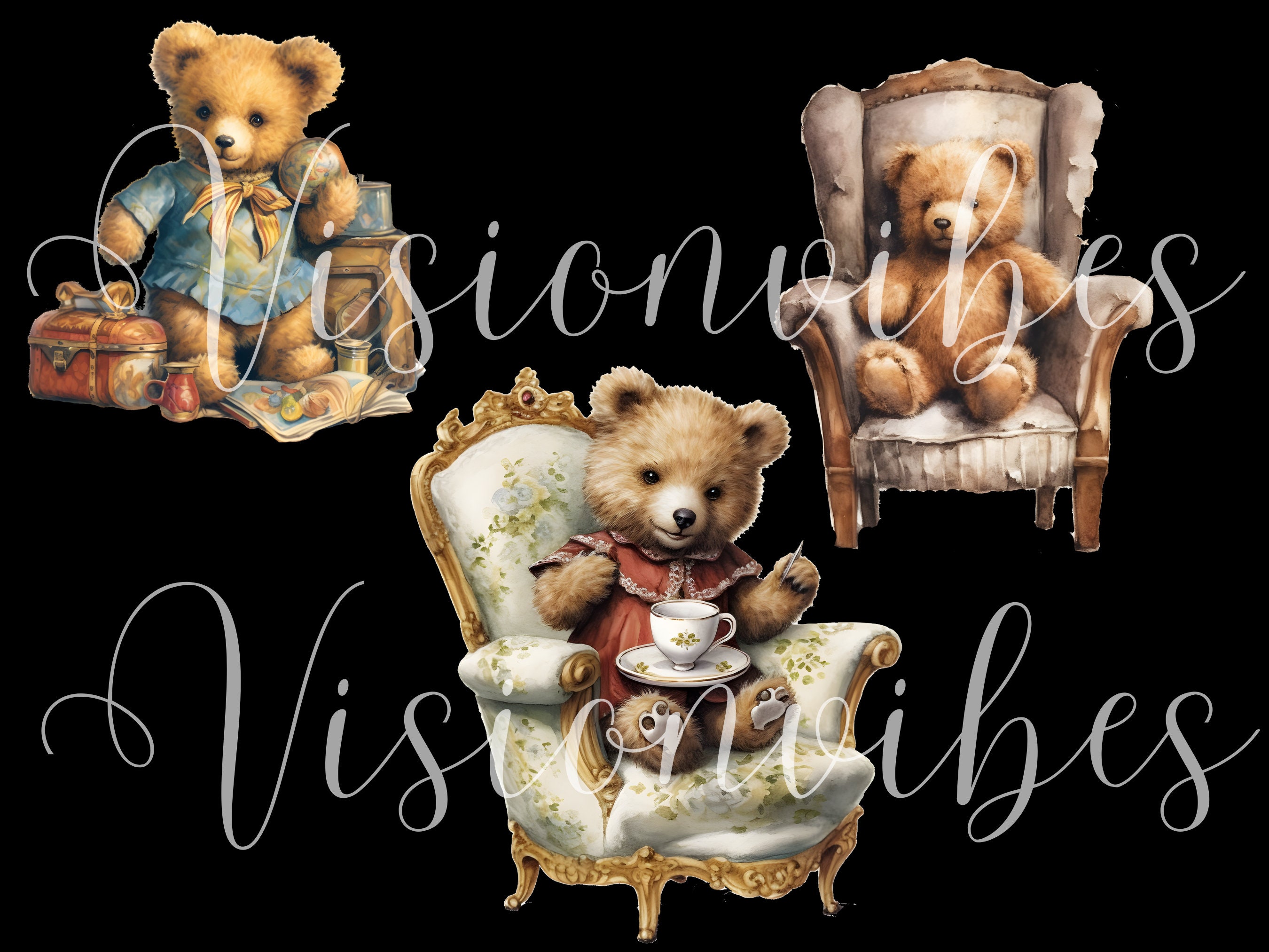 Teddy Bear Nursery Clipart Watercolor Book Lover Clipart Toy Bear Image ...