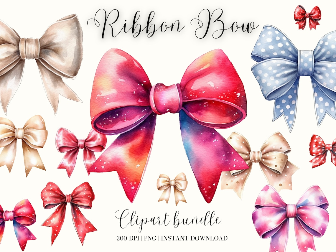 Ribbon Bow Clipart Bundle Watercolor Ribbon Bow Watercolor Png ...