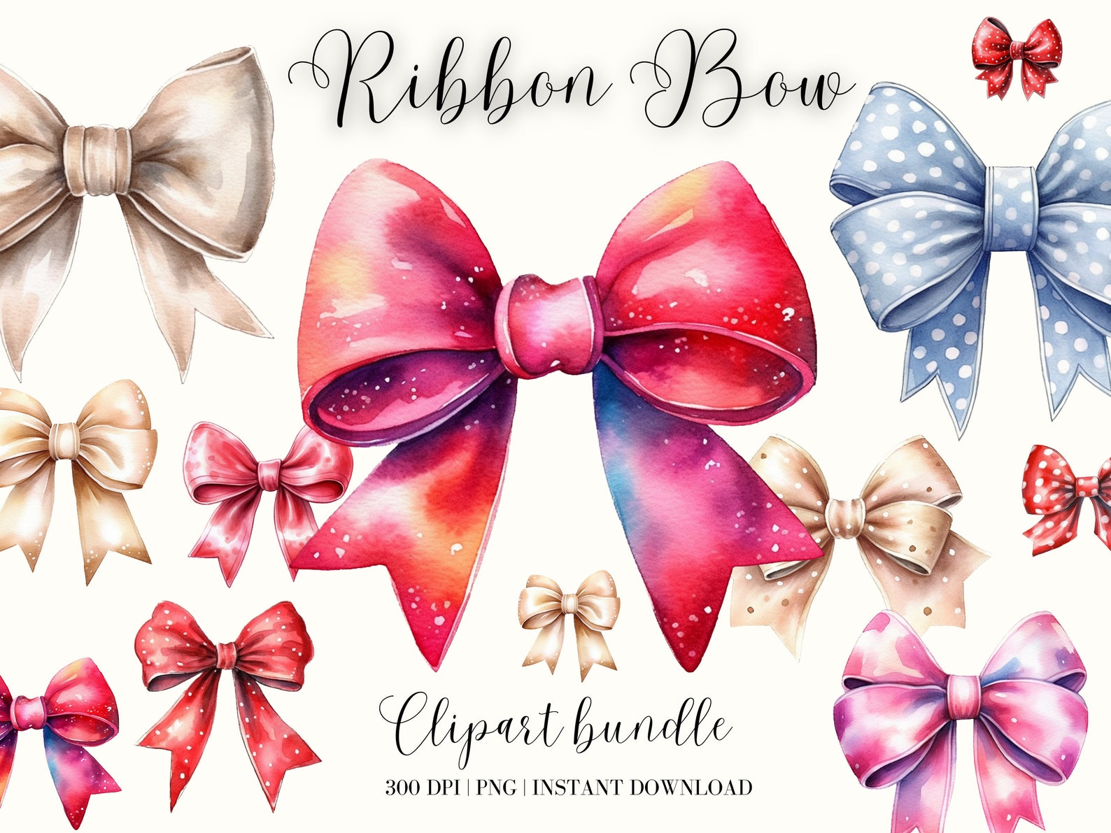 Ribbon Bow Clipart Bundle Watercolor Ribbon Bow Watercolor Png ...