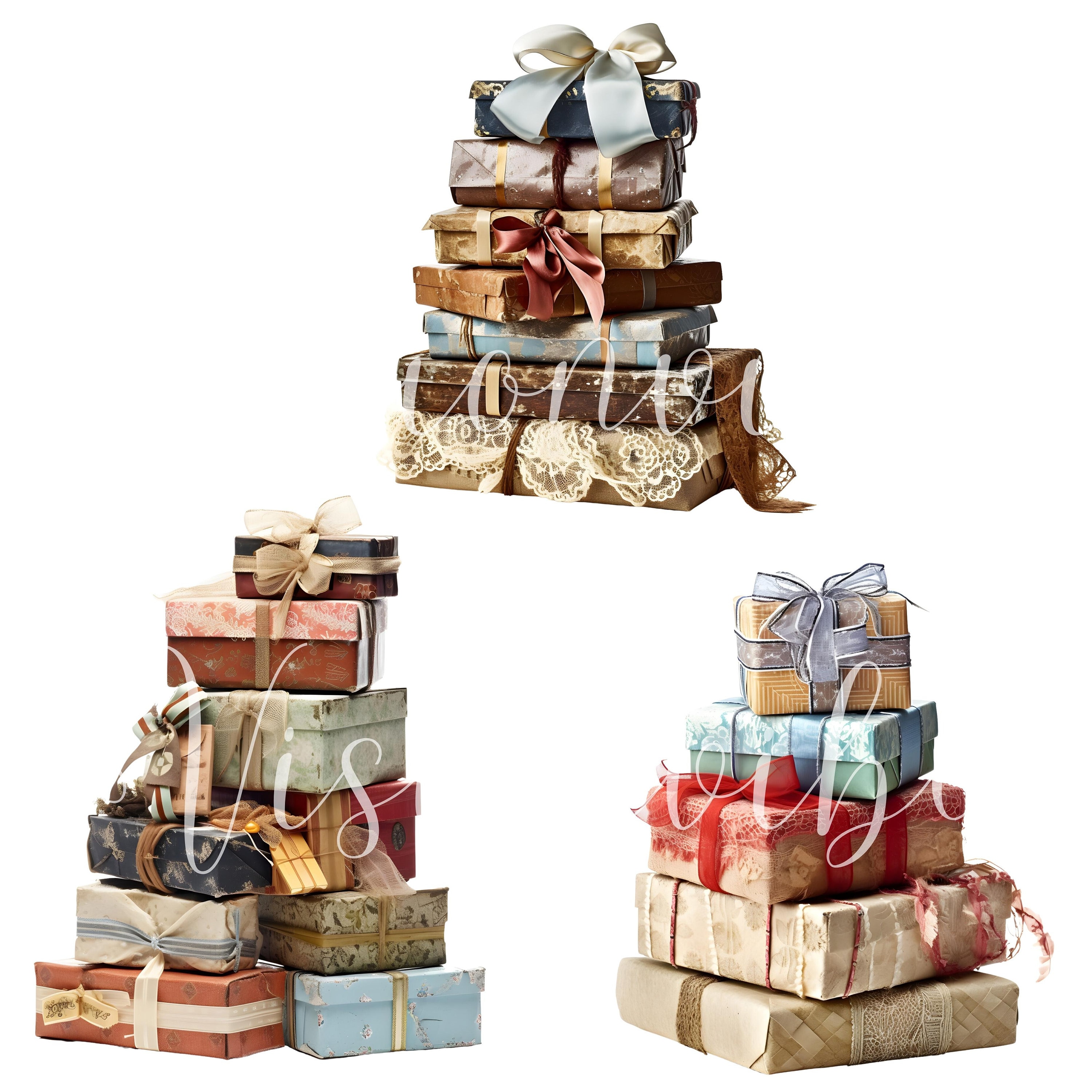 Vintage gift stack Clipart Bundle, Christmas Gift stack, winter clipart ...