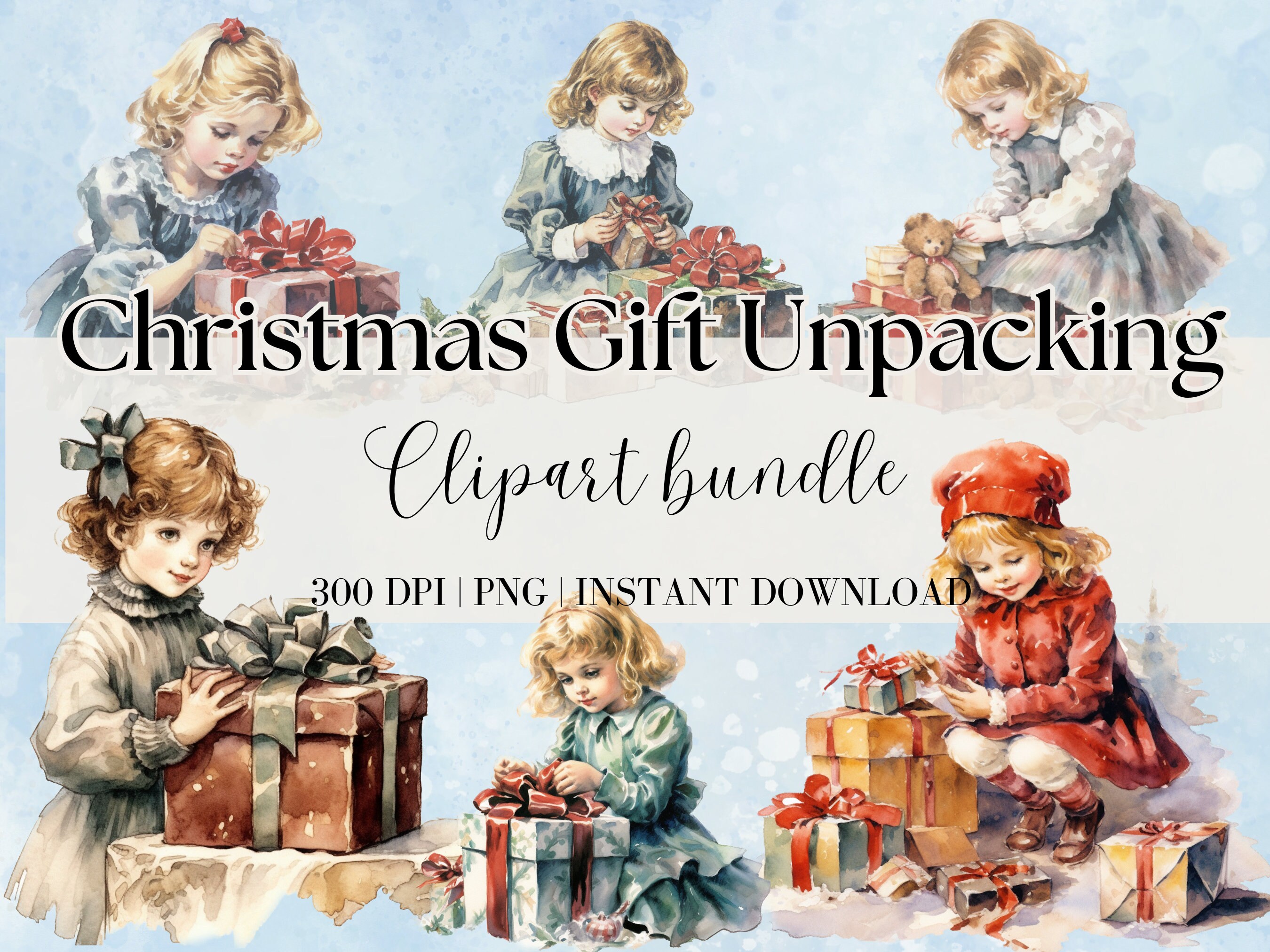 Christmas Clipart Bundle Watercolor Christmas Gift Clipart Vintage ...
