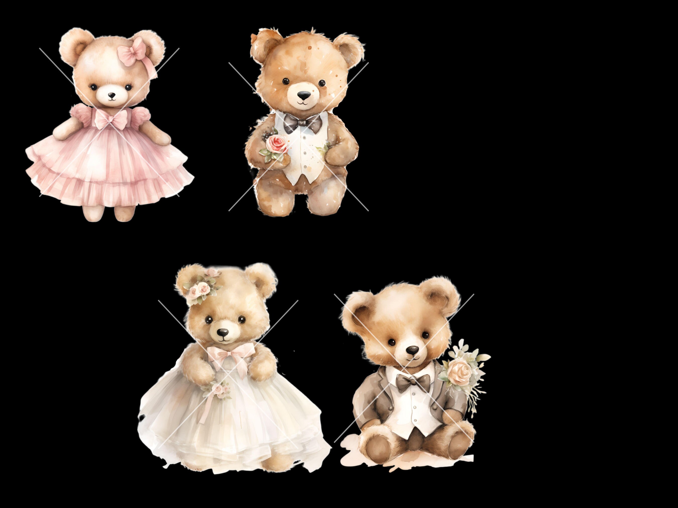 Wedding Clipart Teddy Bear Bundle Watercolor Wedding Clipart Teddy Bear ...
