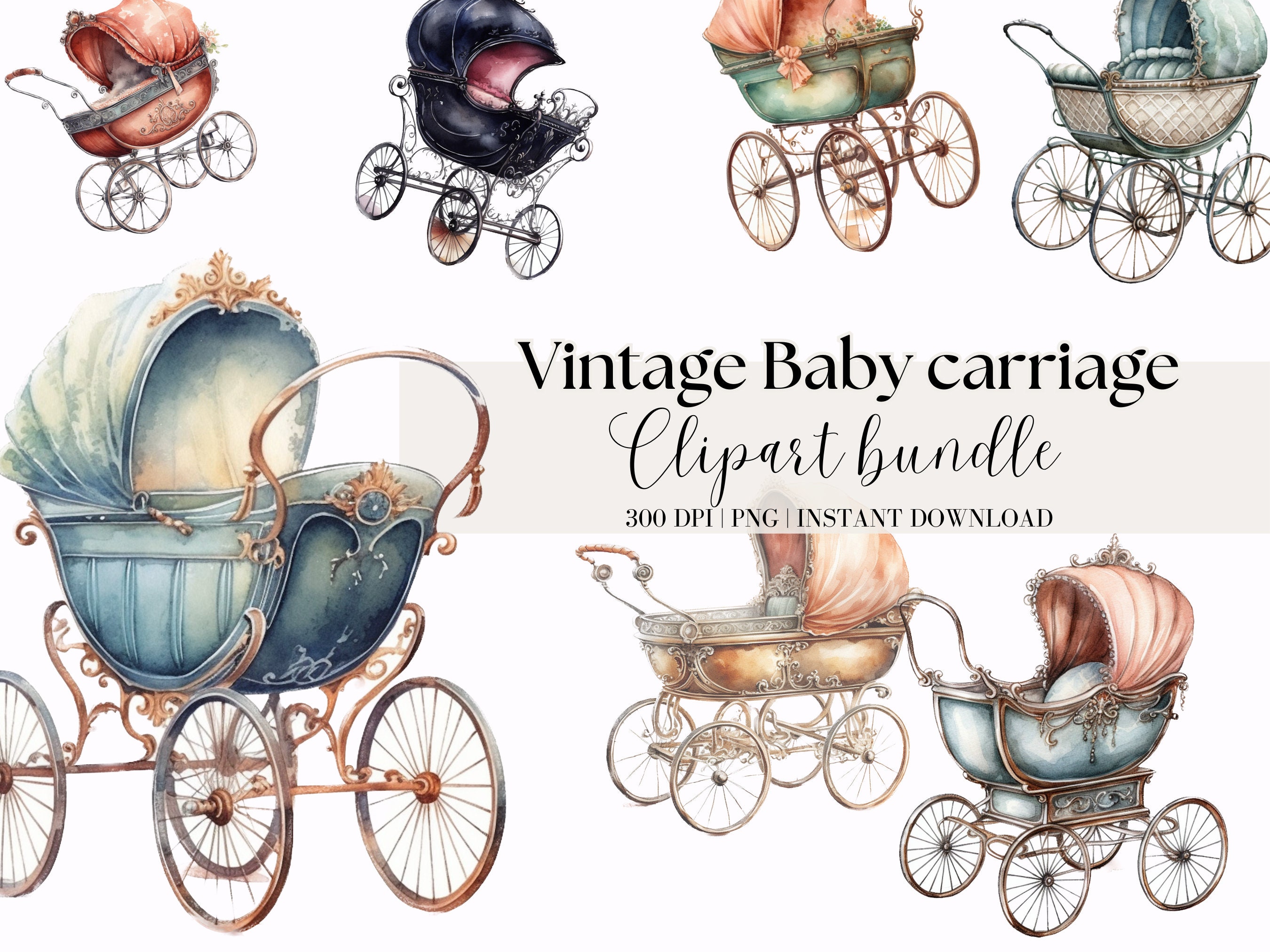 Watercolor Vintage Baby Carriage Clipart Bundle (digital Download) - Etsy