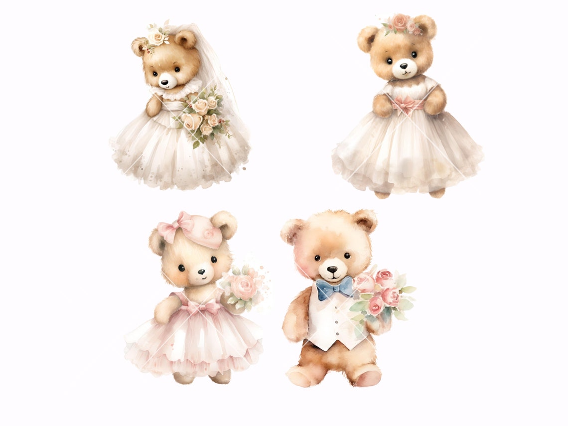 Wedding Clipart Teddy Bear Bundle Watercolor Wedding Clipart - Etsy