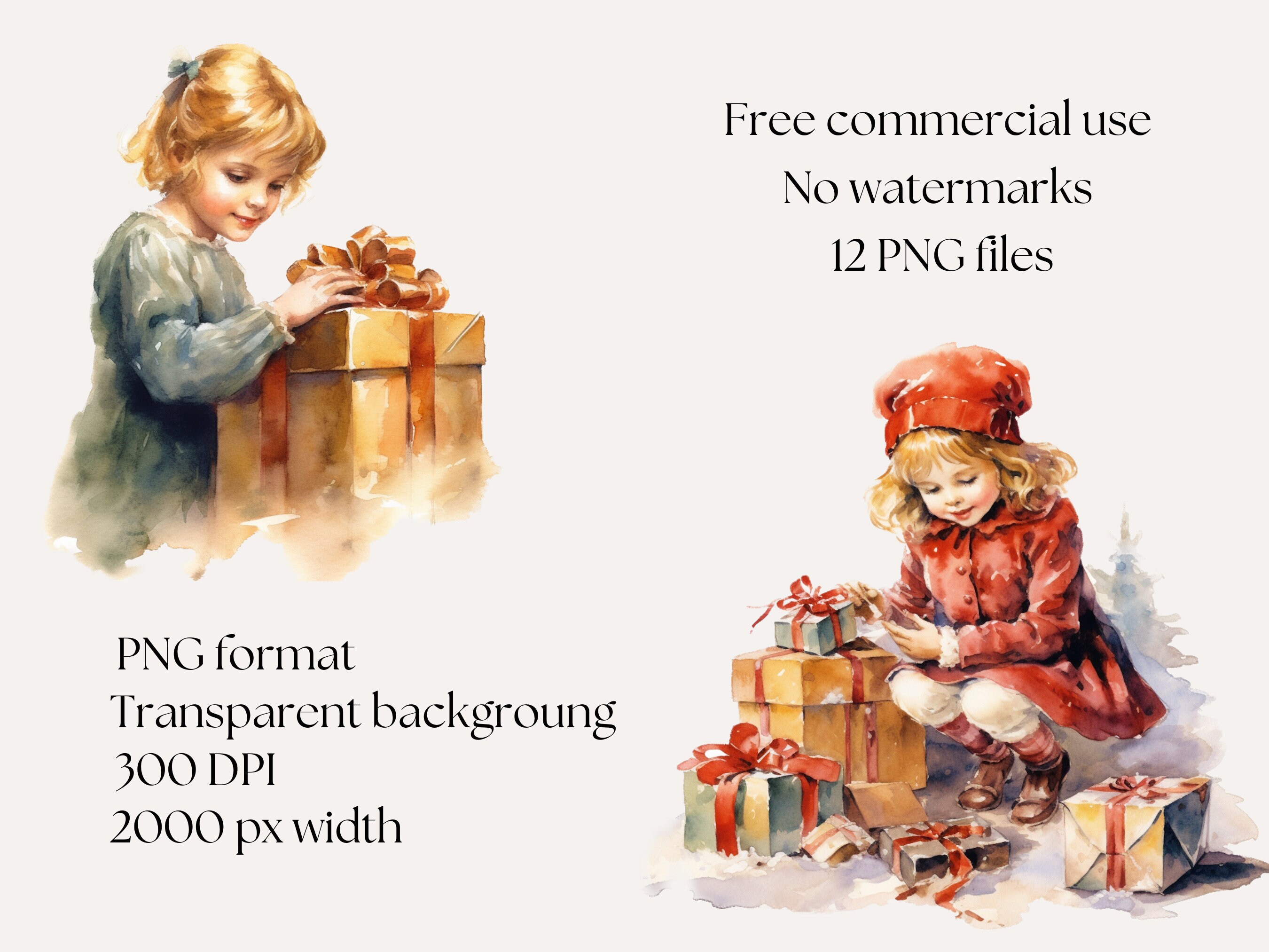 Christmas Clipart Bundle Watercolor Christmas Gift Clipart Vintage ...