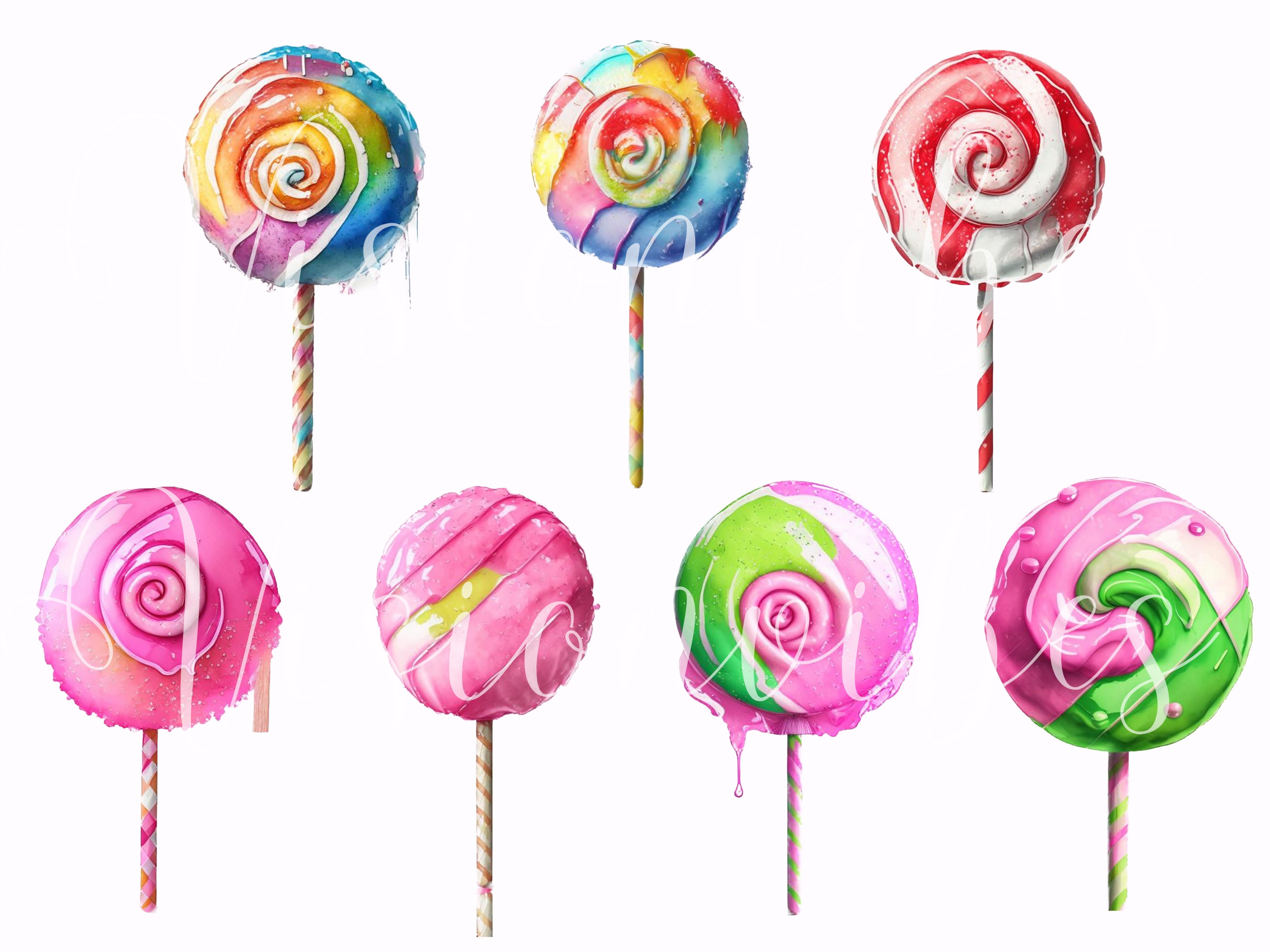 Lollipop Clipart Watercolor Candy Clipart Bundle Watercolor Heart Ai ...
