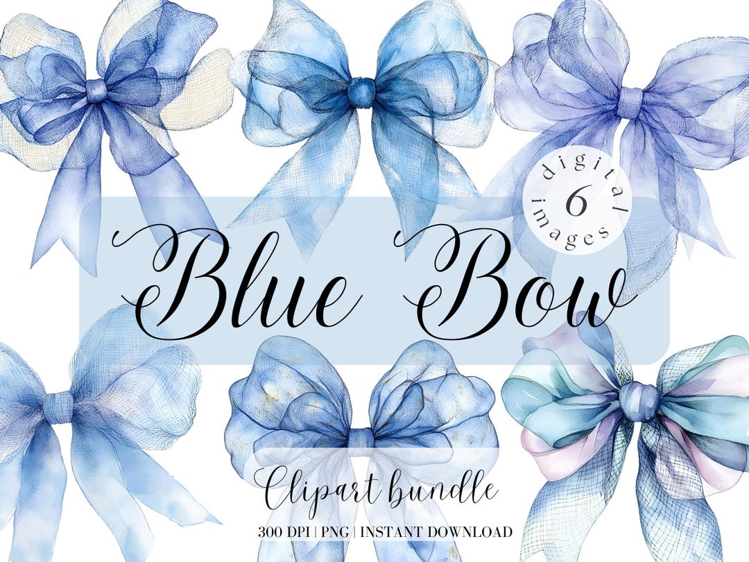 Ribbon Bow Blue Clipart Bundle Watercolor Ribbon Bow Watercolor Png ...