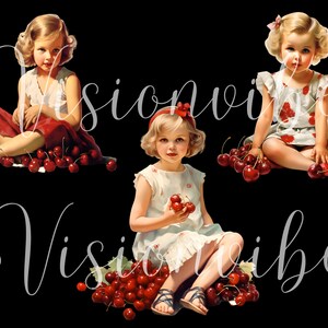 Retro Girl With Cherry Clipart Bundle Retro Girl Clipart Summer Clipart ...