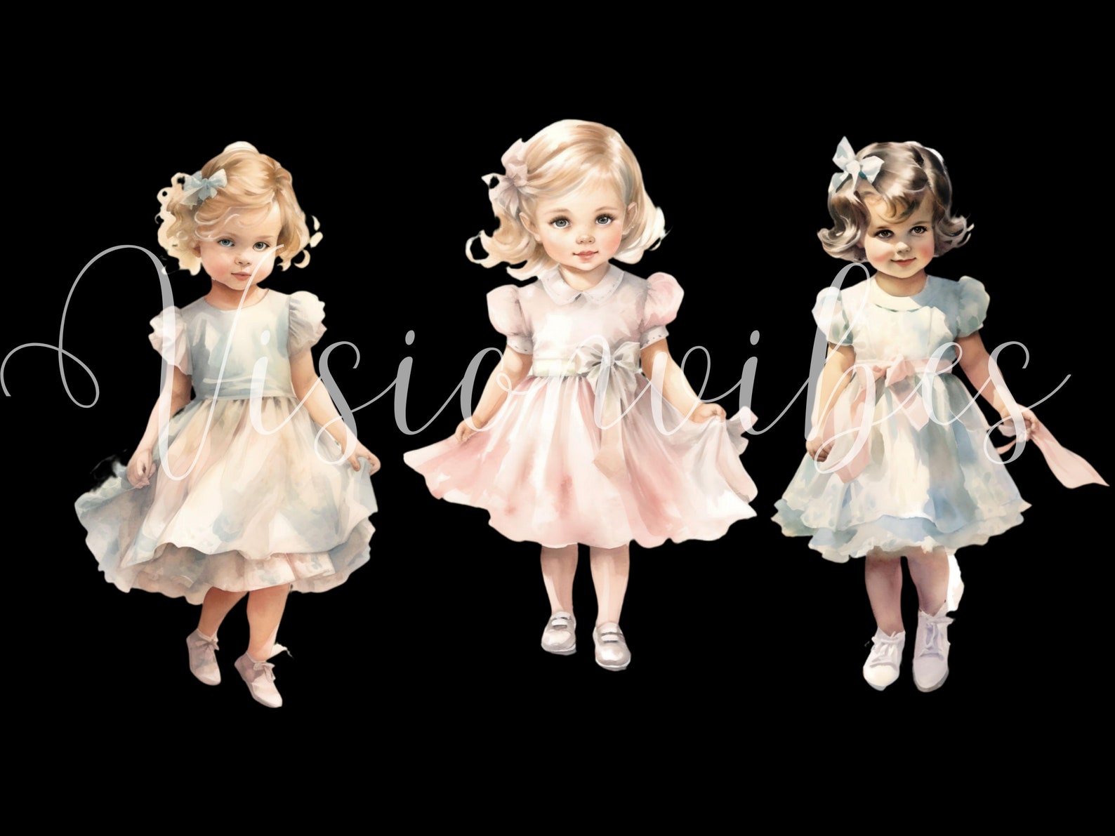 Vintage Girl Clipart Bundle Watercolor Vintage Girl Png Cute Girl ...