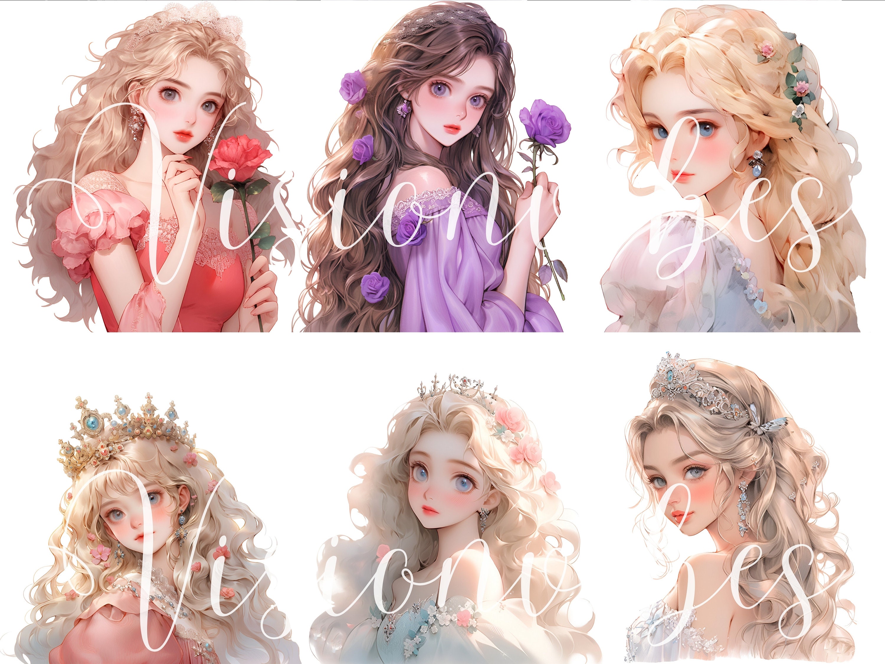 Princess Clipart Bundle Anime Style Princess Girl Illustration Cute ...