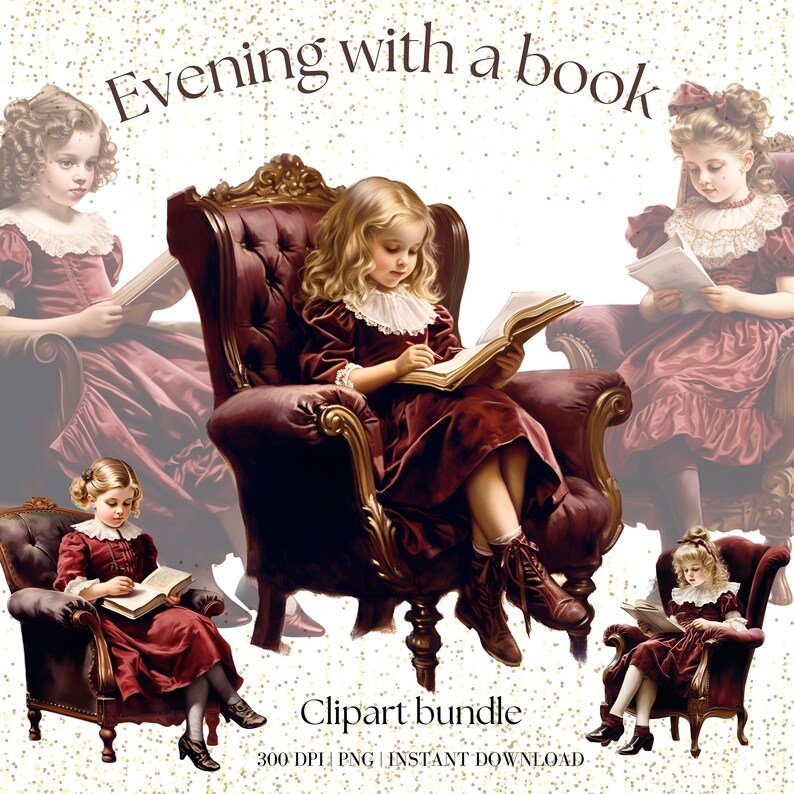 Vintage Book Lover Clip Art Book Clip Art Victorian Girl Clipart ...