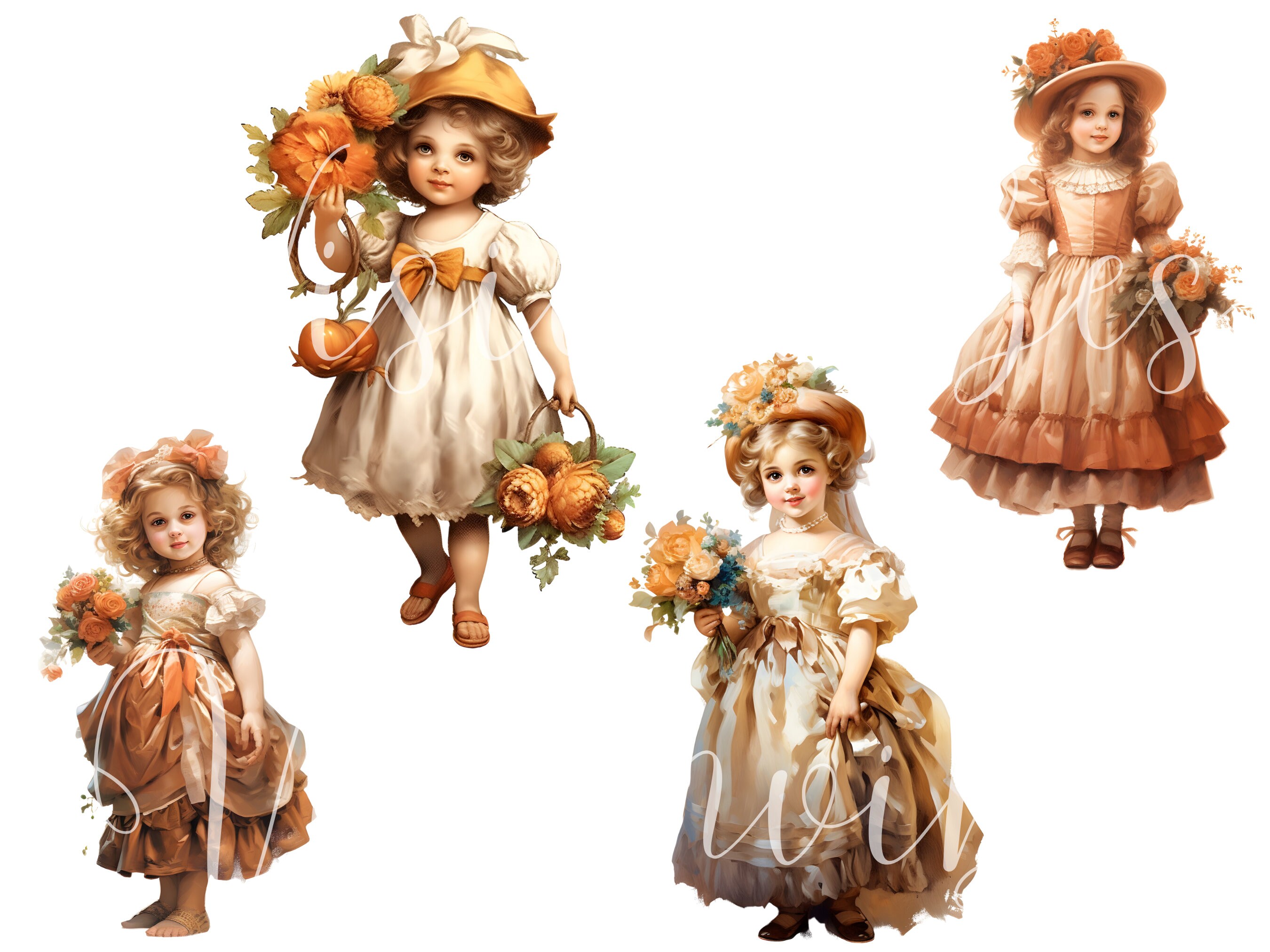 Vintage Girl Clipart Bundle Watercolor Digital Baby Girl - Etsy