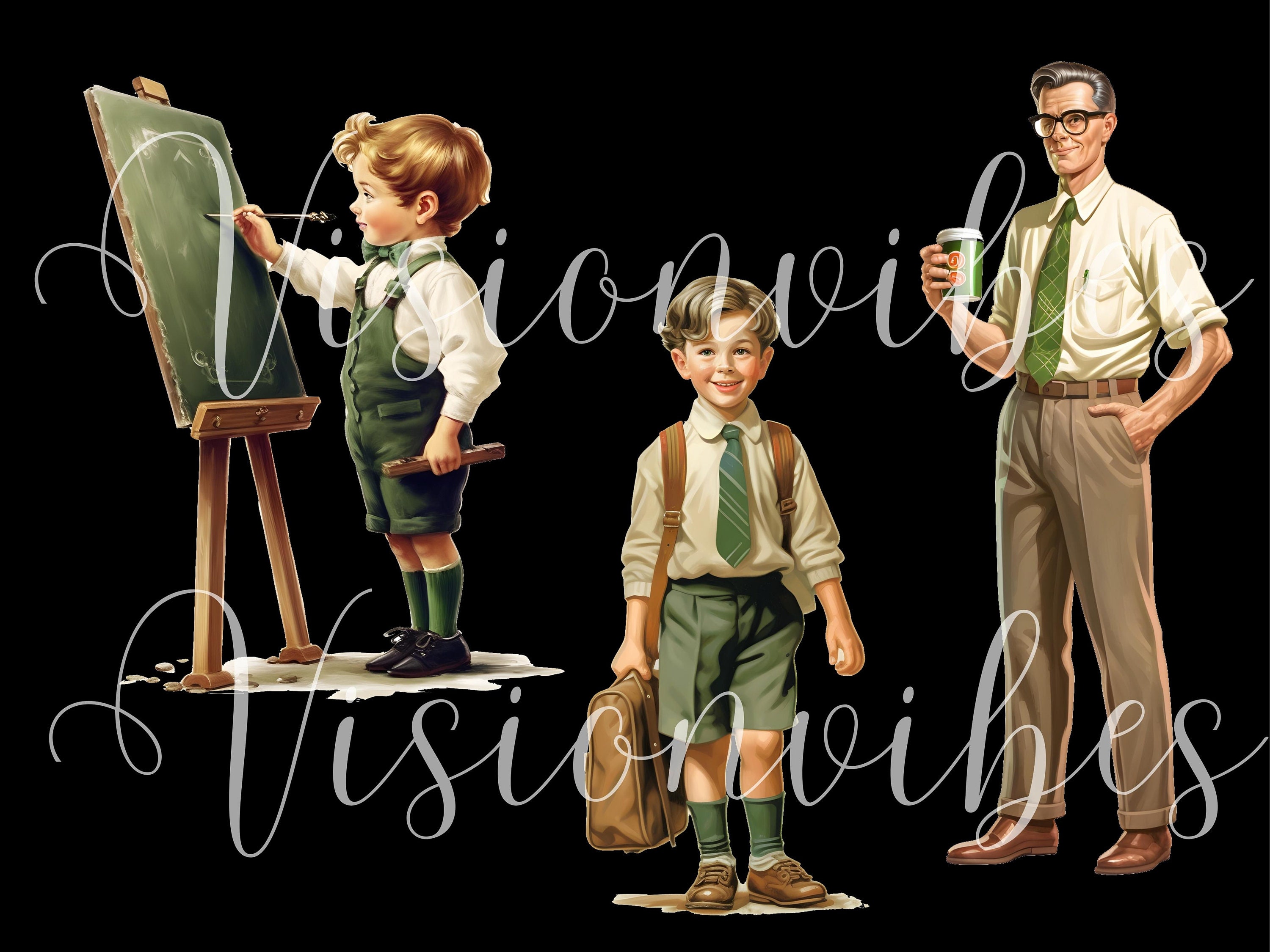 Green Academia Watercolor Clipart Bundle Back to School - Etsy