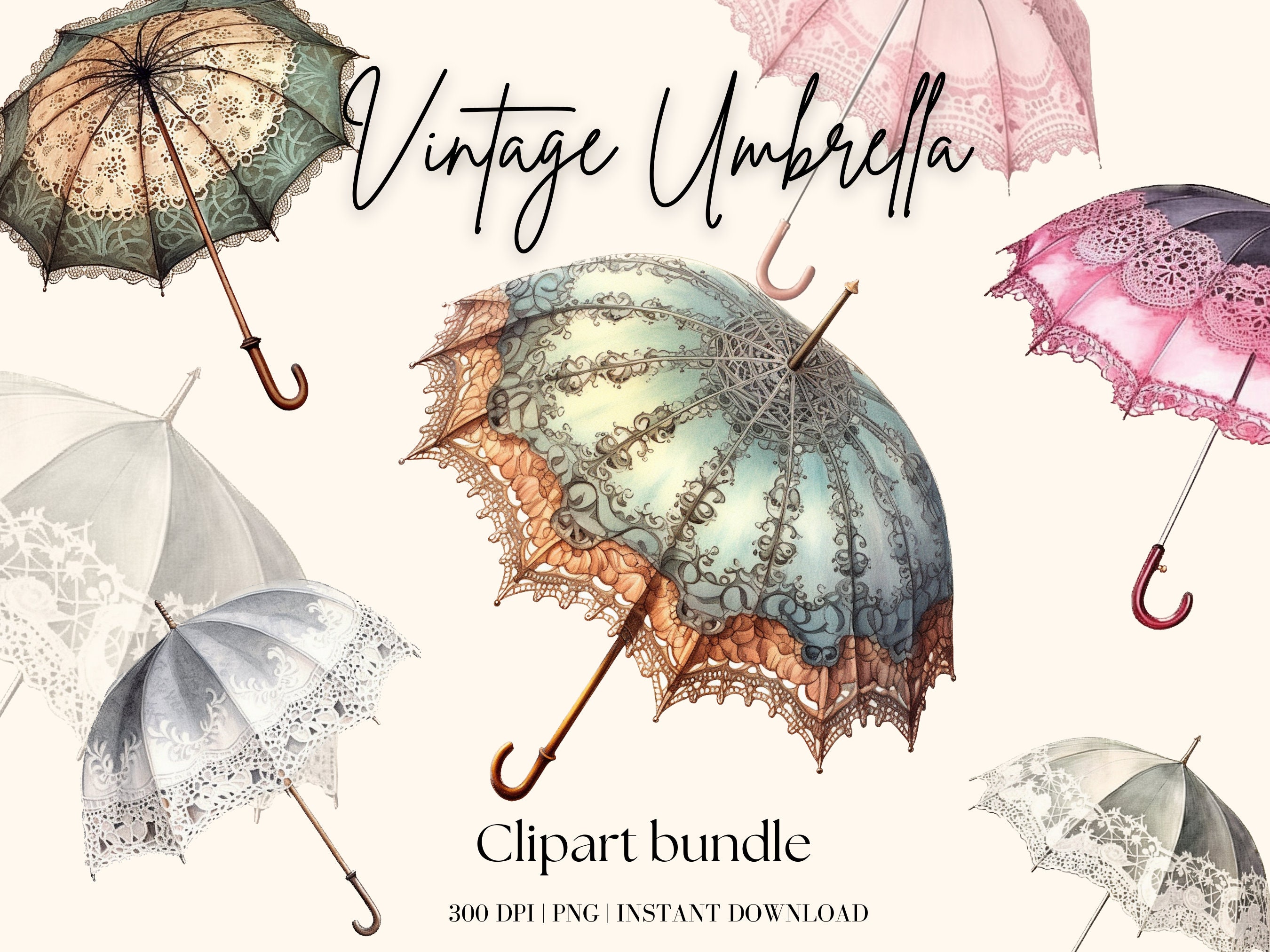 Vintage Umbrella Clipart Bundle Umbrella Clip Art Travel Clipart ...