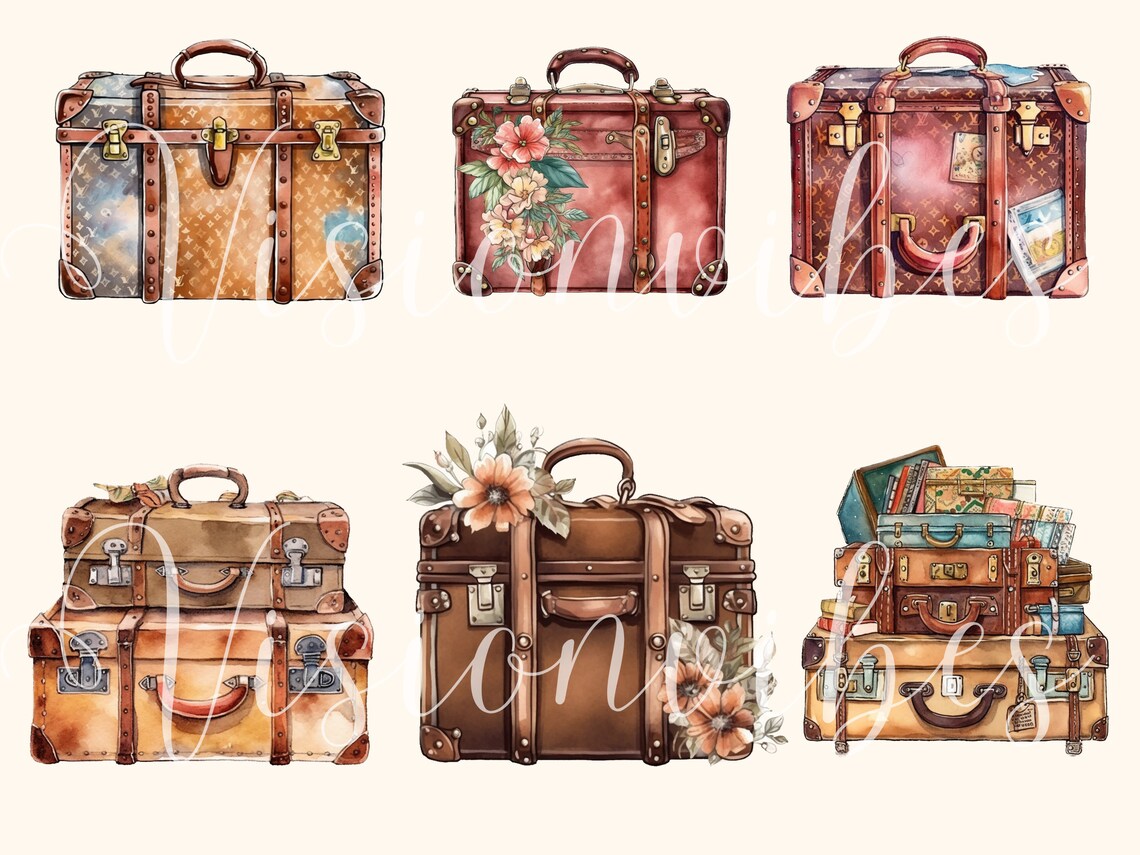 Vintage Luggage Clipart Bundle Luggage Clip Art Travel Clipart Luggage ...