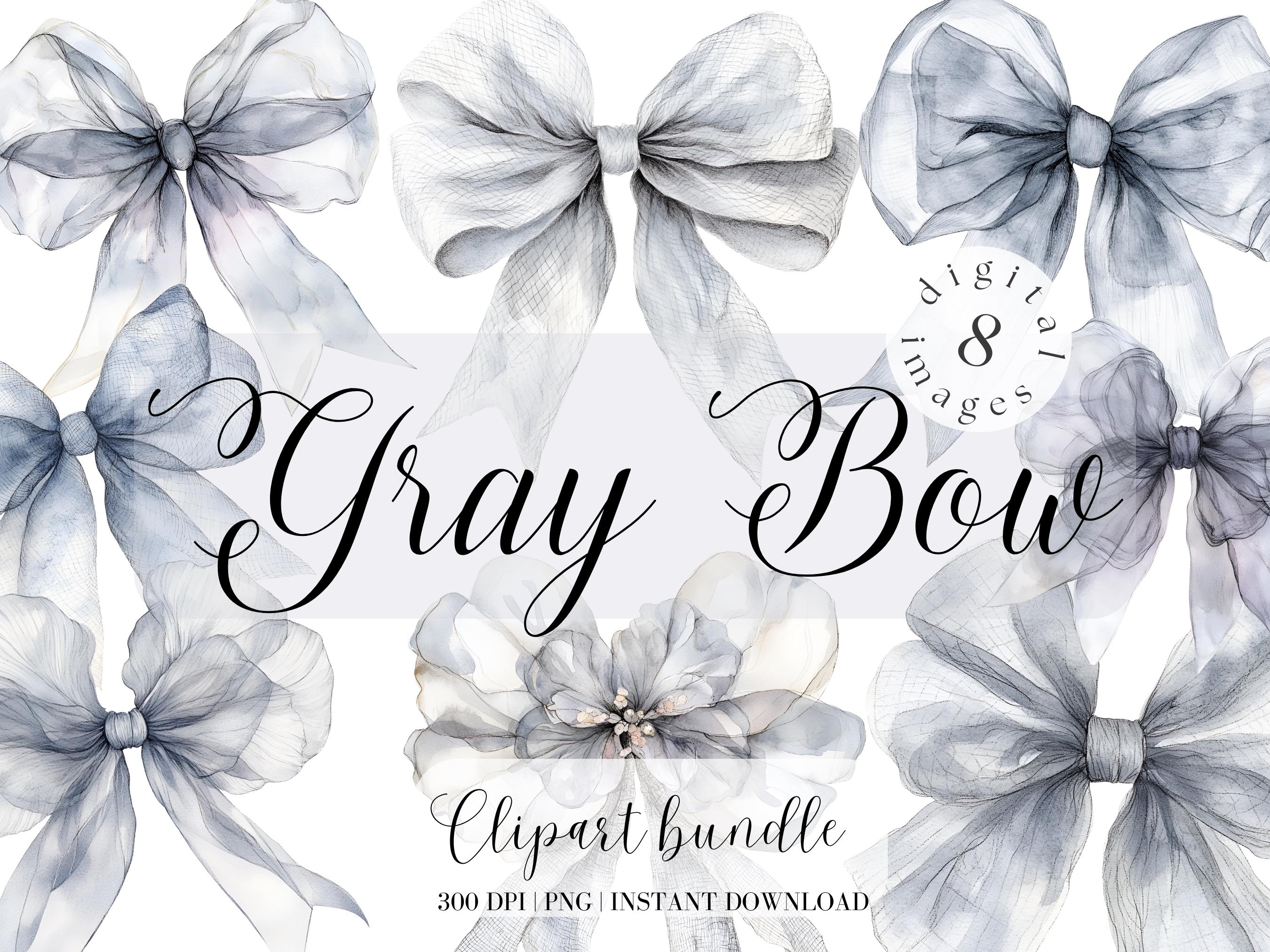 Ribbon Gray Bow Clipart Bundle Watercolor Ribbon Bow Watercolor Png ...