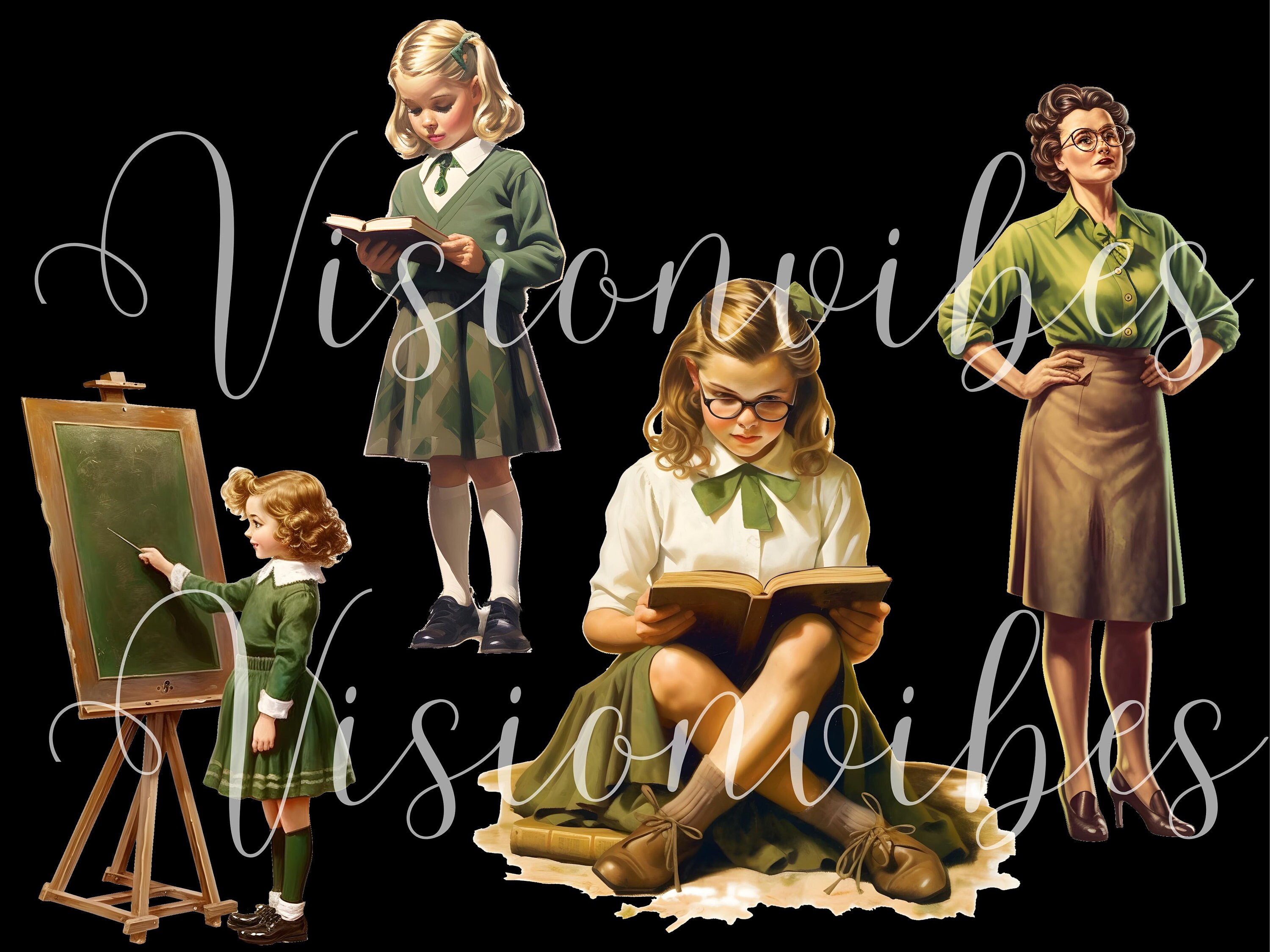 Green Academia Watercolor Clipart Bundle Back to School - Etsy