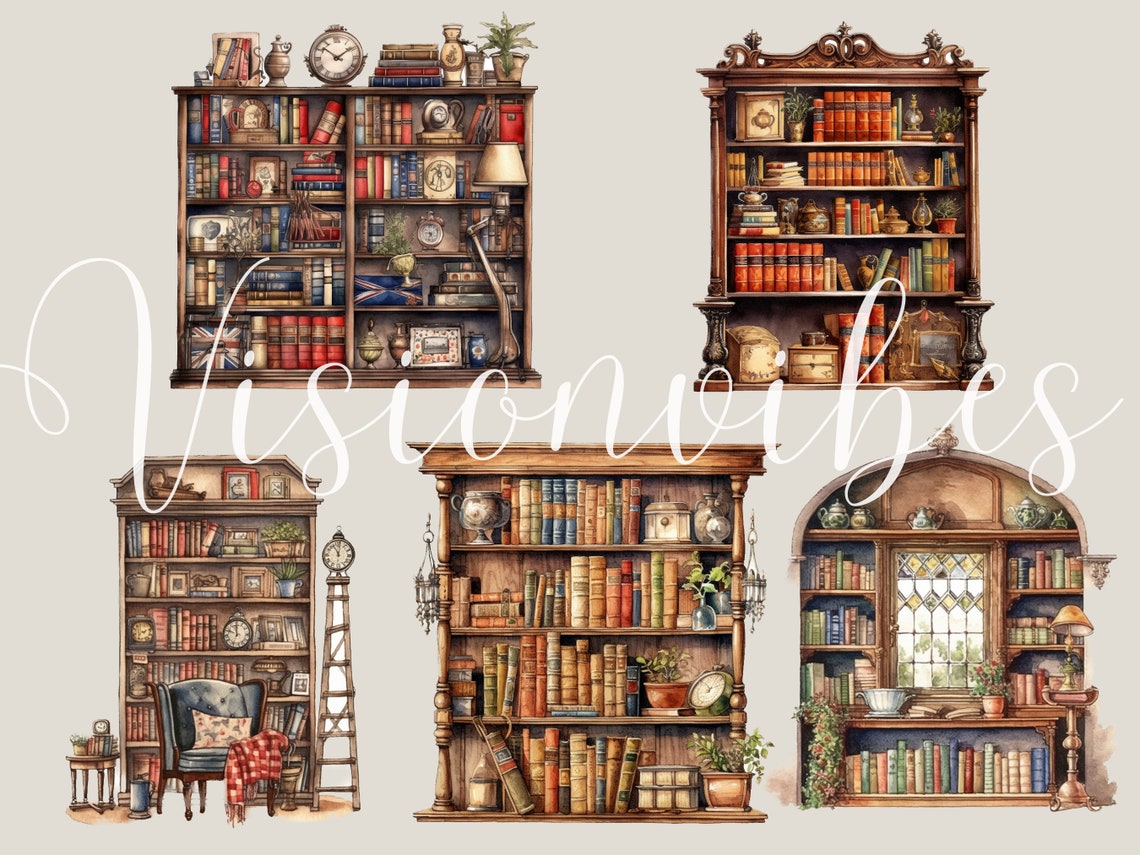 Vintage Library Clipart Book Clipart Watercolor Book Png Vintage Books ...