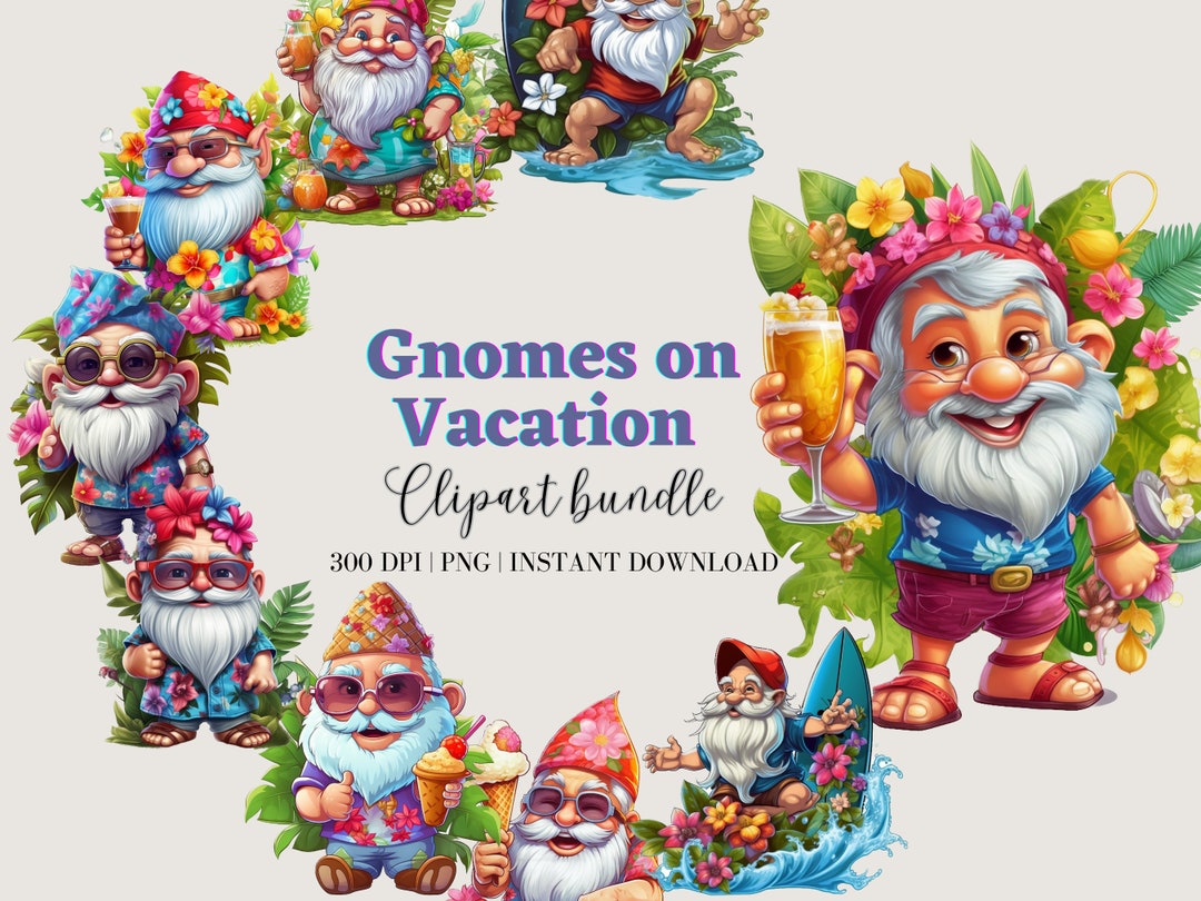 Garden Gnome Clipart Bundle Watercolor Summer Clipart Fun Clipart Png ...