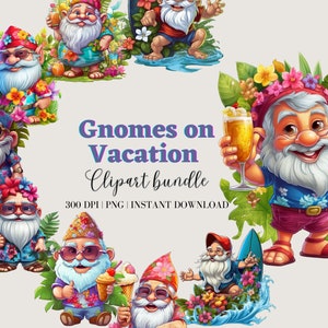 Garden Gnome Clipart Bundle Watercolor Summer Clipart Fun Clipart Png ...