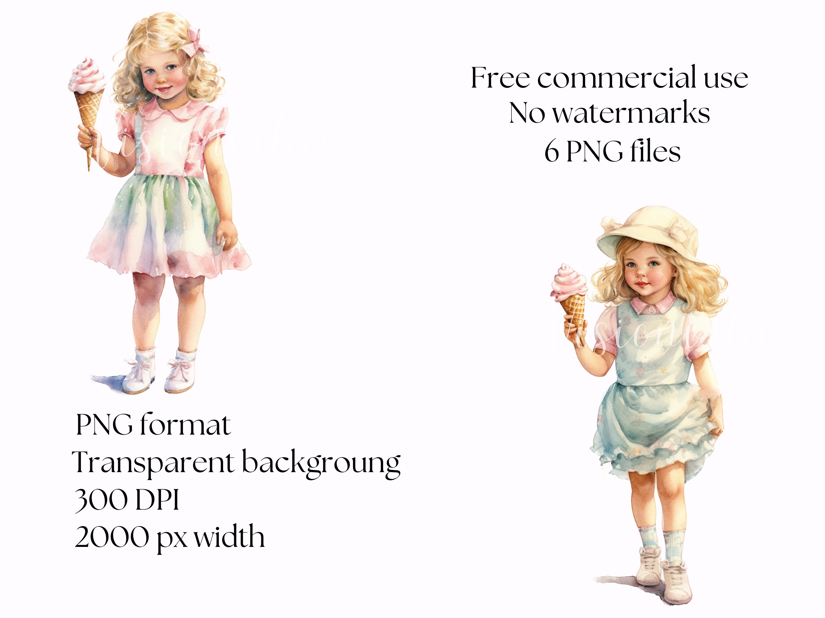 Retro Girl Clipart Bundle Watercolor Retro Girl Ice Cream - Etsy