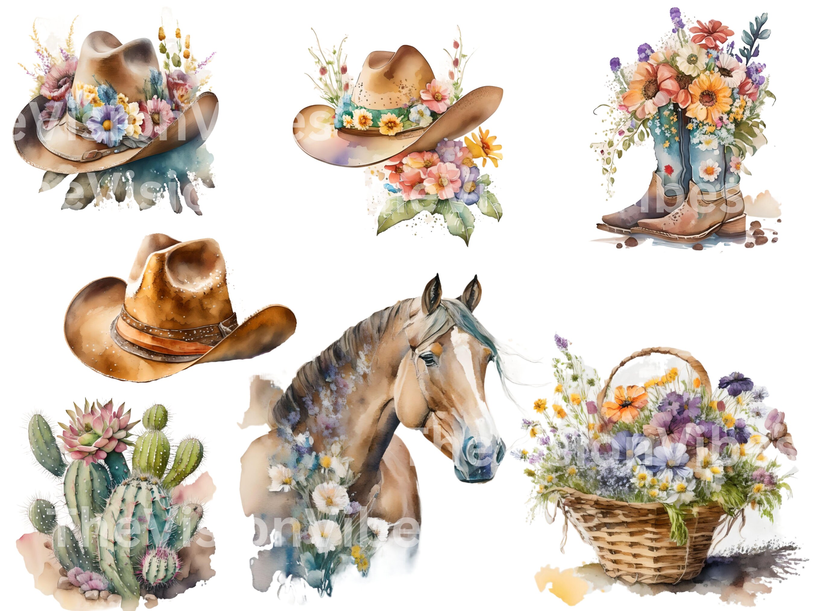 Western Clipart Bundle Western Clipart Floral Clipart Ai Art Digital ...