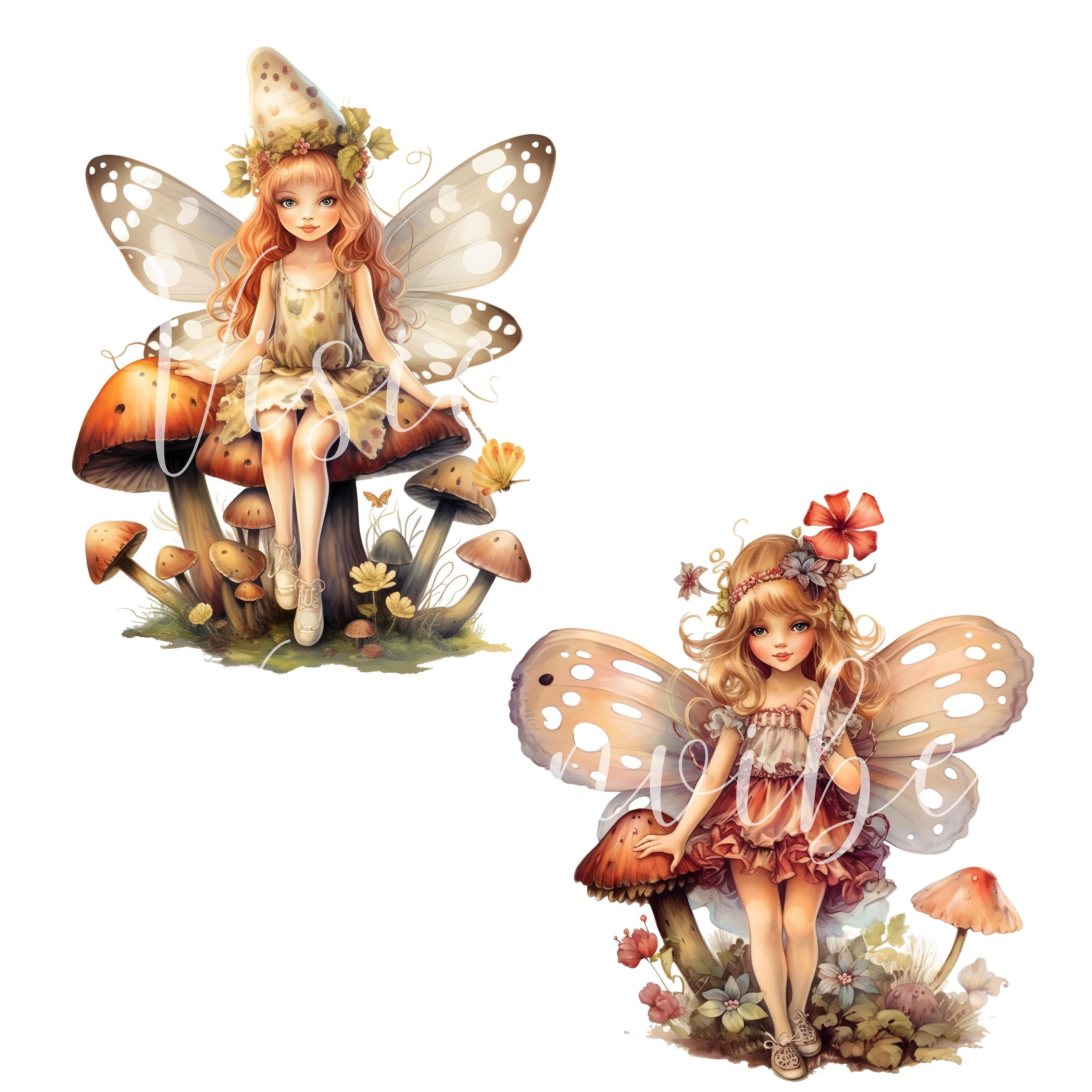 Mushroom Fairy Clipart Watercolor Clipart Bundle Garden Fairy Magic ...