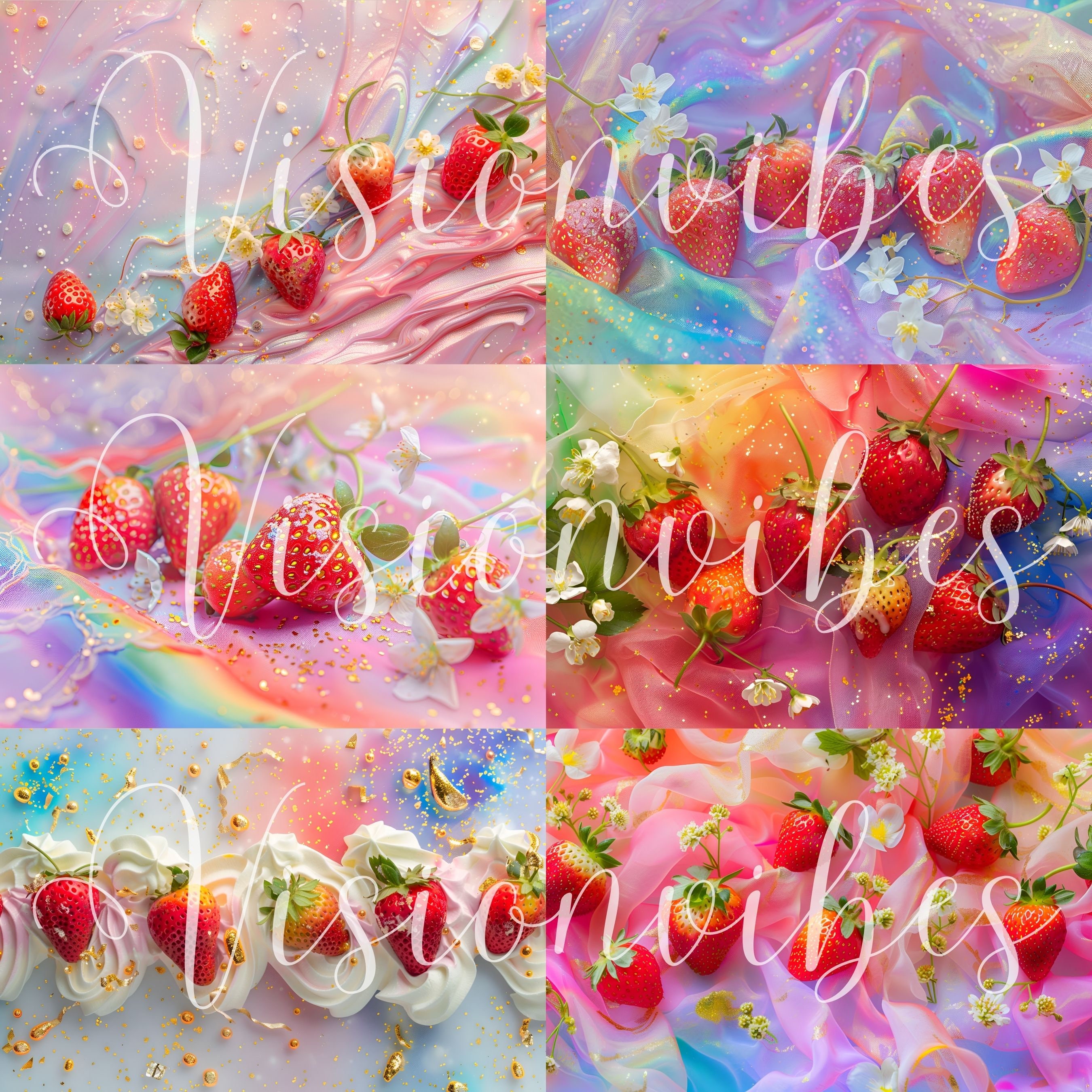Printable Rainbow Strawberry Digital Paper, Dreamy Digital Paper ...