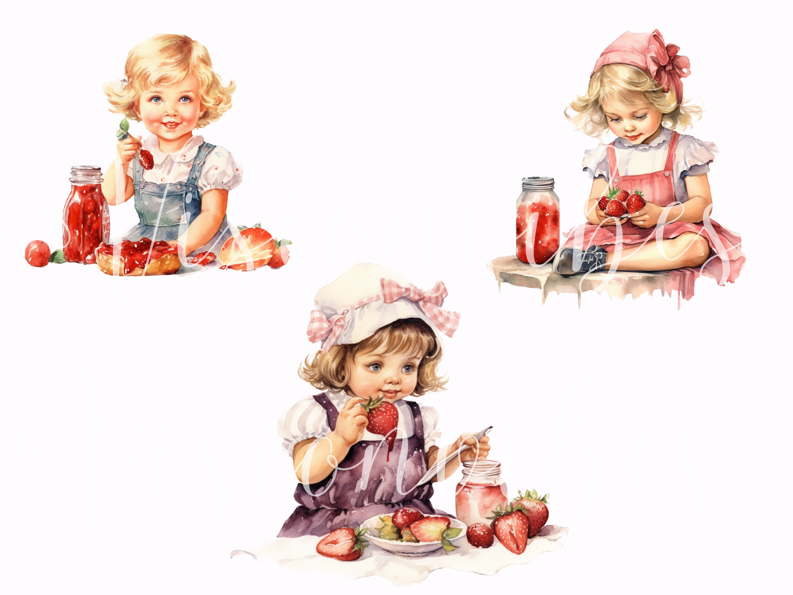 Retro Girl With Strawberry Clipart Bundle Retro Girl Clipart - Etsy