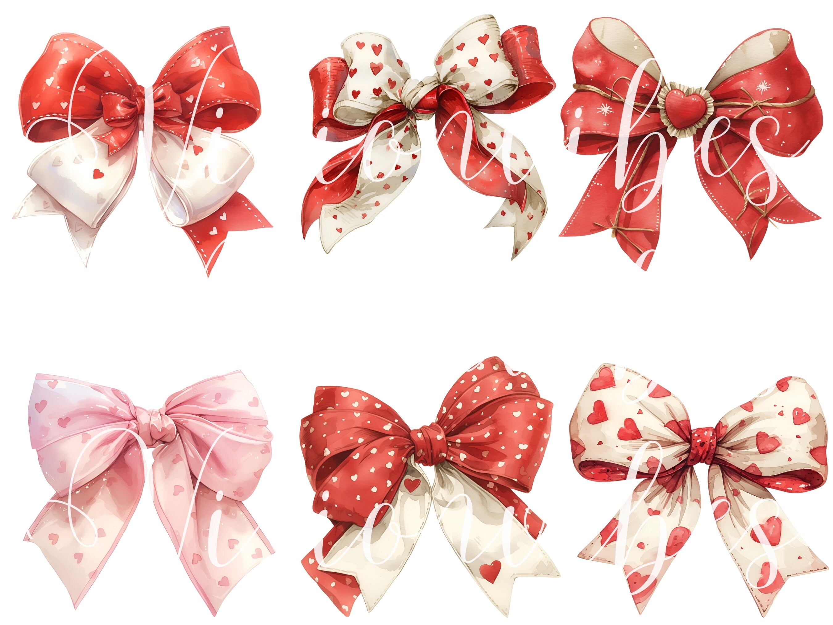 Ribbon Bow Red Heart Clipart Bundle Cute Ribbon Bow Watercolor Png ...