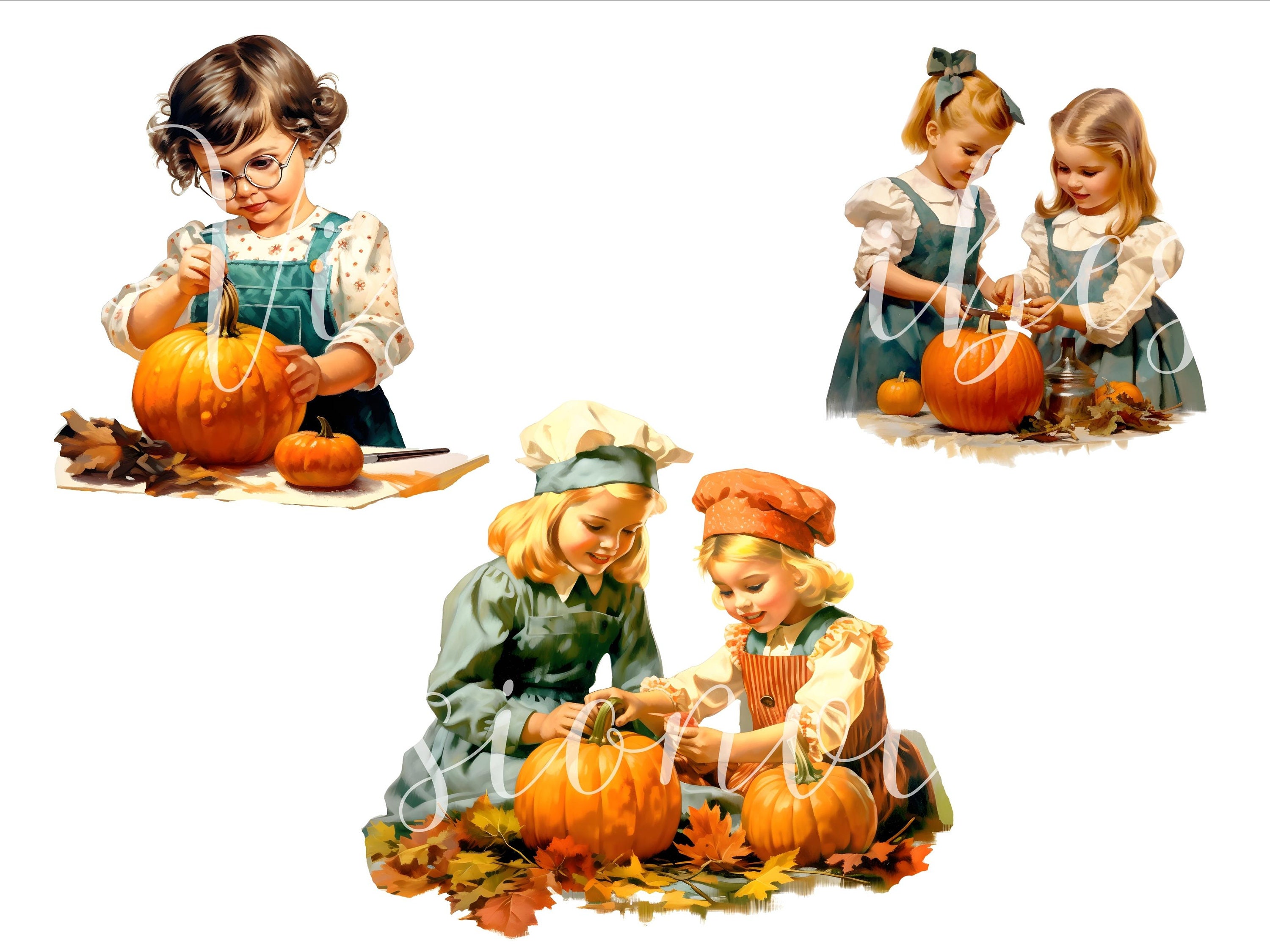 Halloween Pumpkin Workshop Retro Clipart Bundle Retro Girl - Etsy