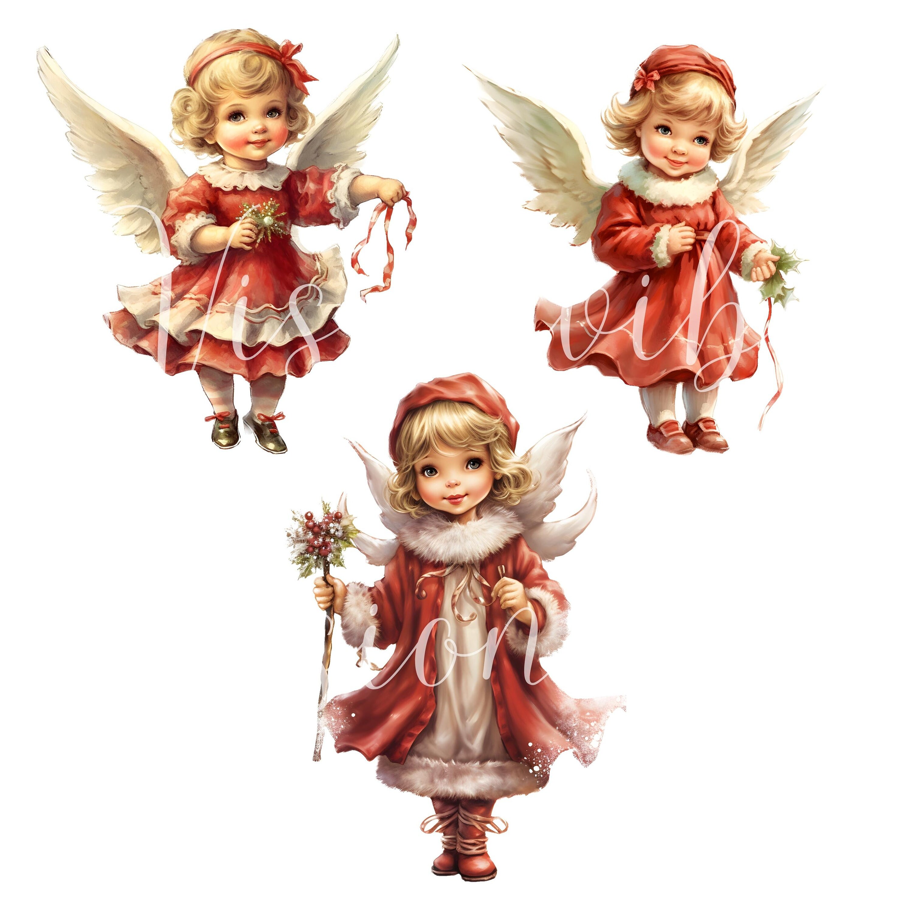 Christmas Angel Clipart Bundle Watercolor Winter Girl Clipart Vintage ...