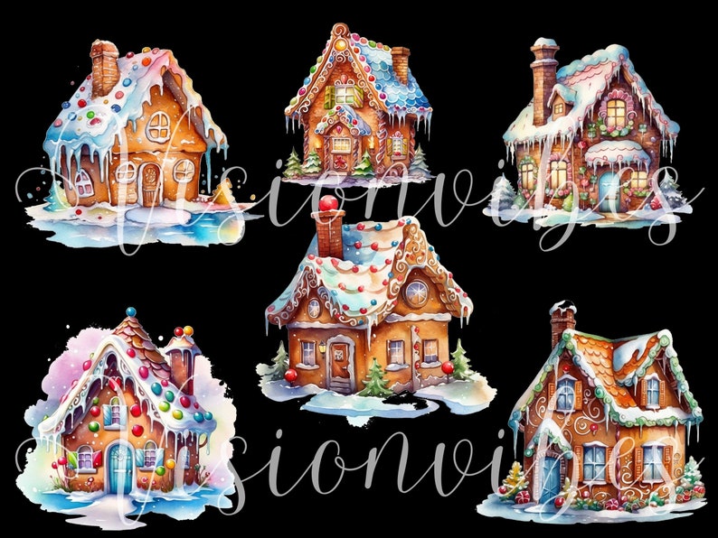 Watercolor Gingerbread House Clipart Bundle Christmas Commercial Free ...