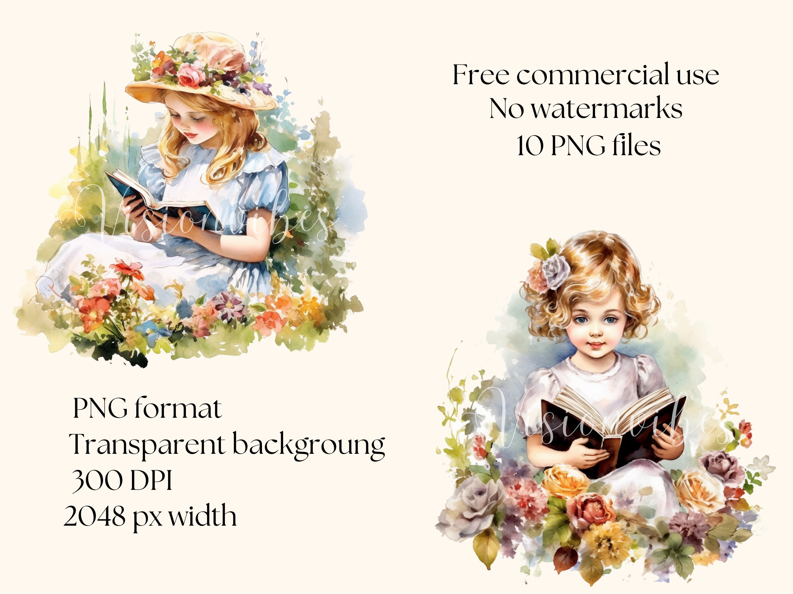 Vintage Book Lover Clipart Book Clip Art Watercolor Vintage Girl ...