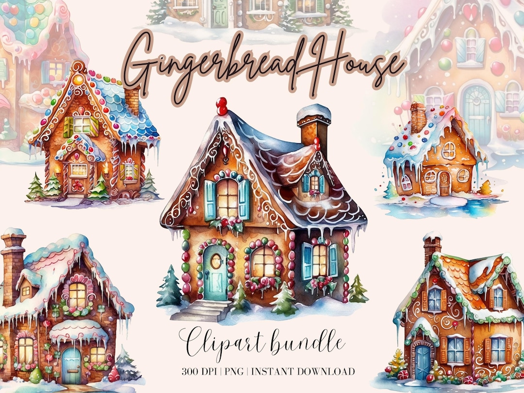 Watercolor Gingerbread House Clipart Bundle Christmas Commercial Free ...