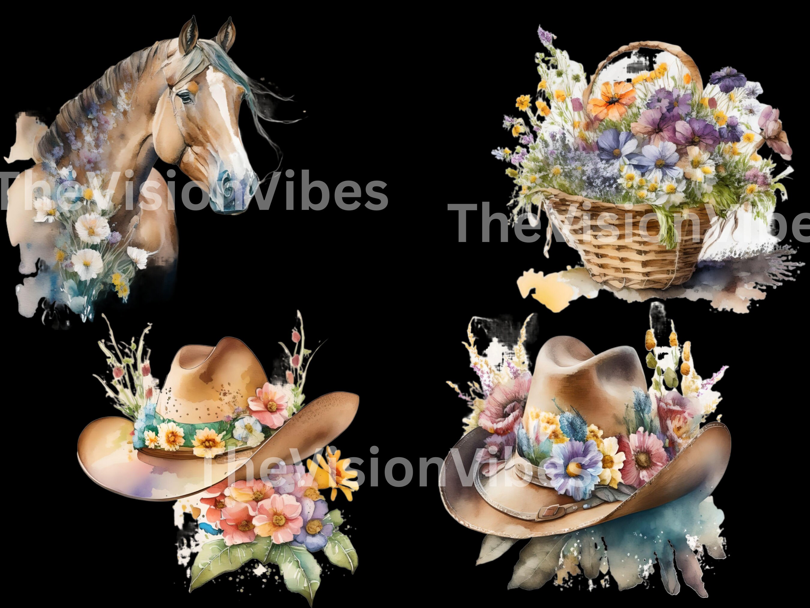 Western Clipart Bundle Western Clipart Floral Clipart Ai Art Digital ...