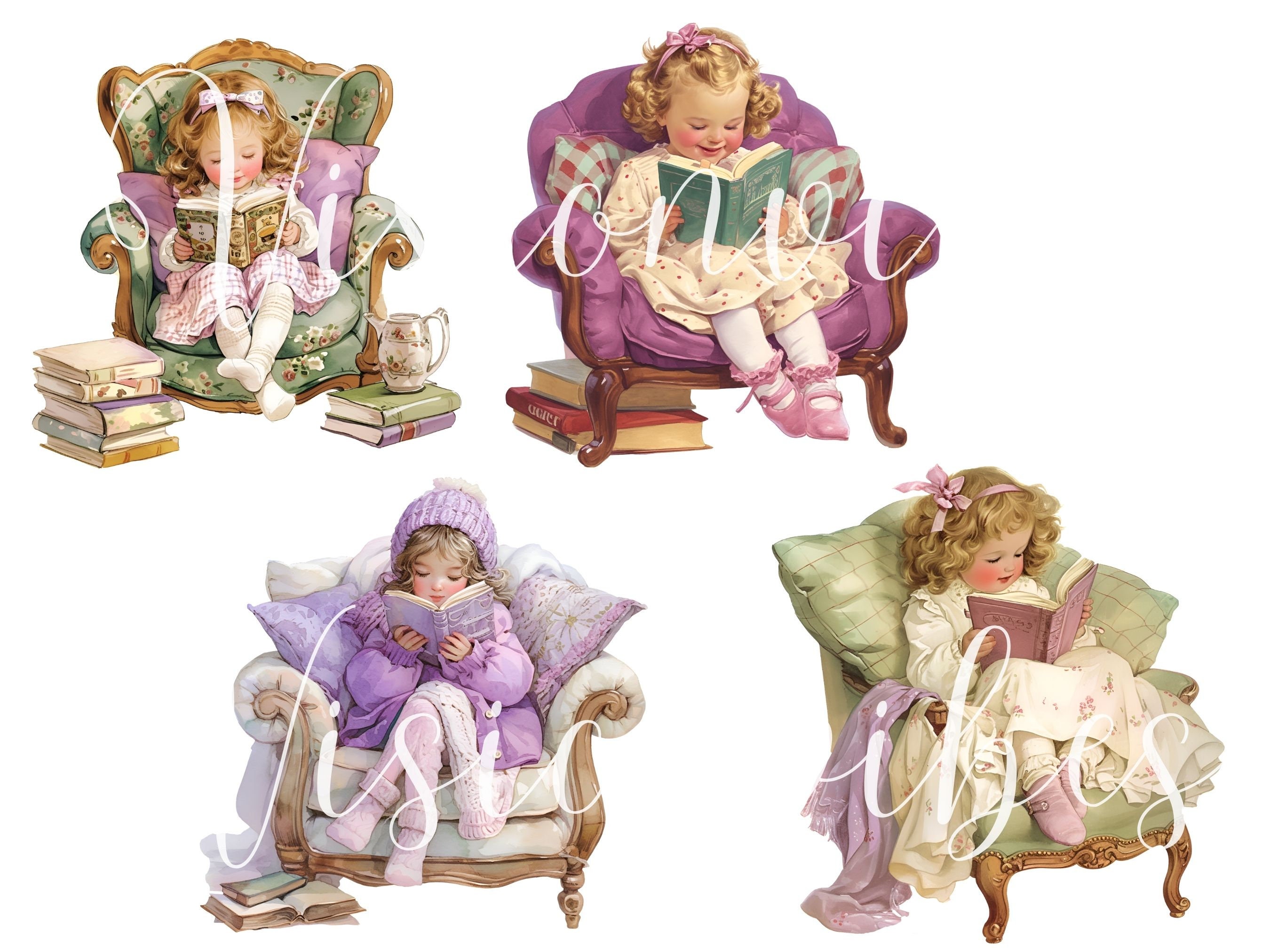 Book Lover Clipart Book Clip Art Watercolor Victorian Girl Clipart ...