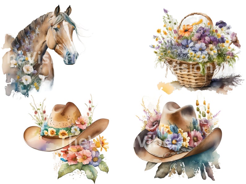Western Clipart Bundle Western Clipart Floral Clipart Ai Art Digital ...