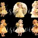 Retro Little Girl in Yellow Dress Watercolor Clipart Bundle Vintage ...