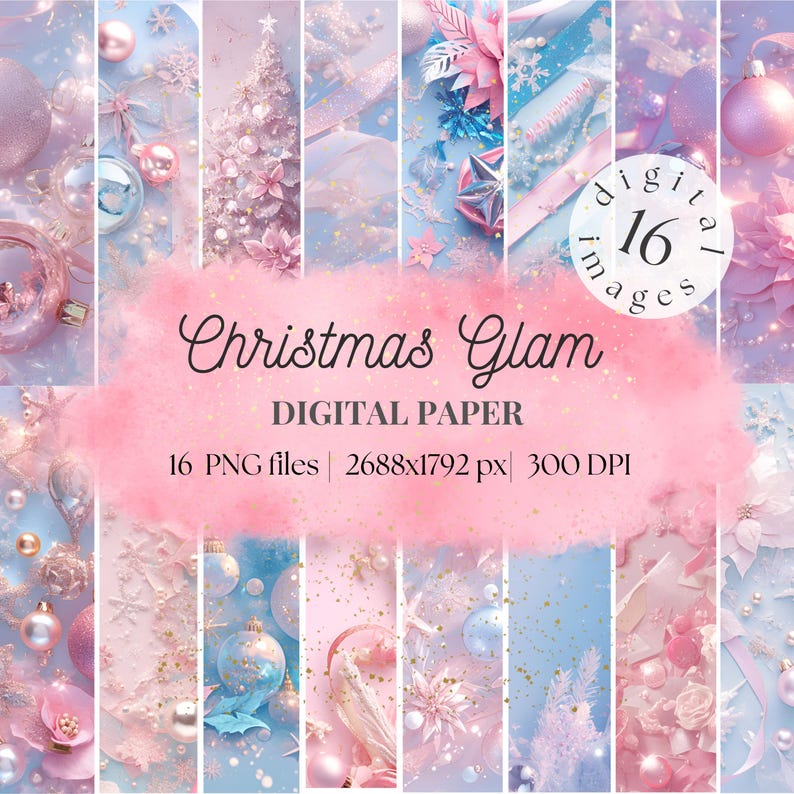 Christmas Printable Glam Digital Paper, Winter Digital Paper, Pastel ...